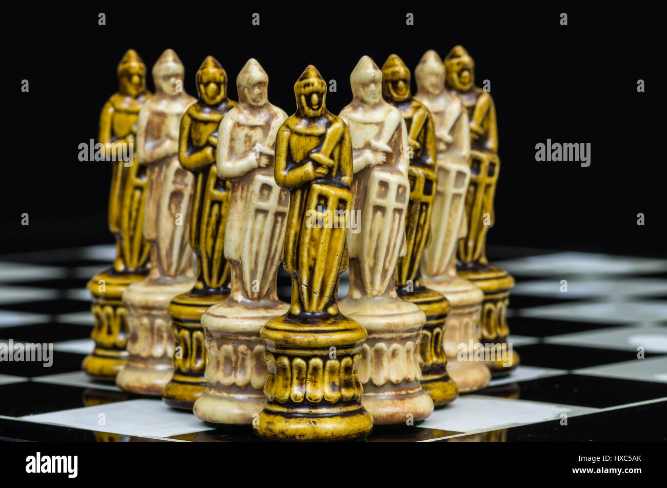 Ornate Chess pieces arranged with black background Stock Photo - Alamy