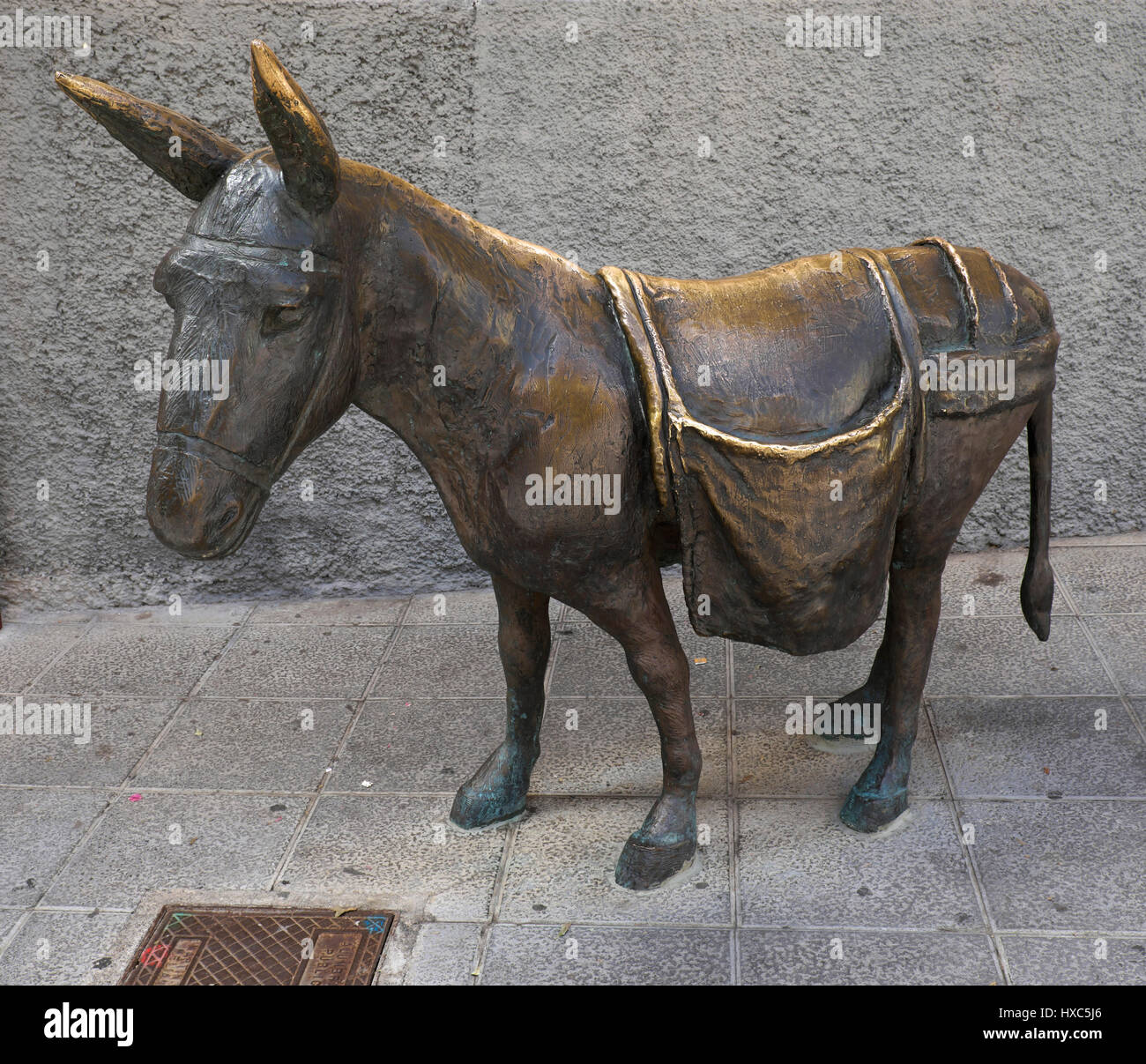 Donkey Bronze figure, historic centre, Agüimes, Gran Canaria, Canary ...