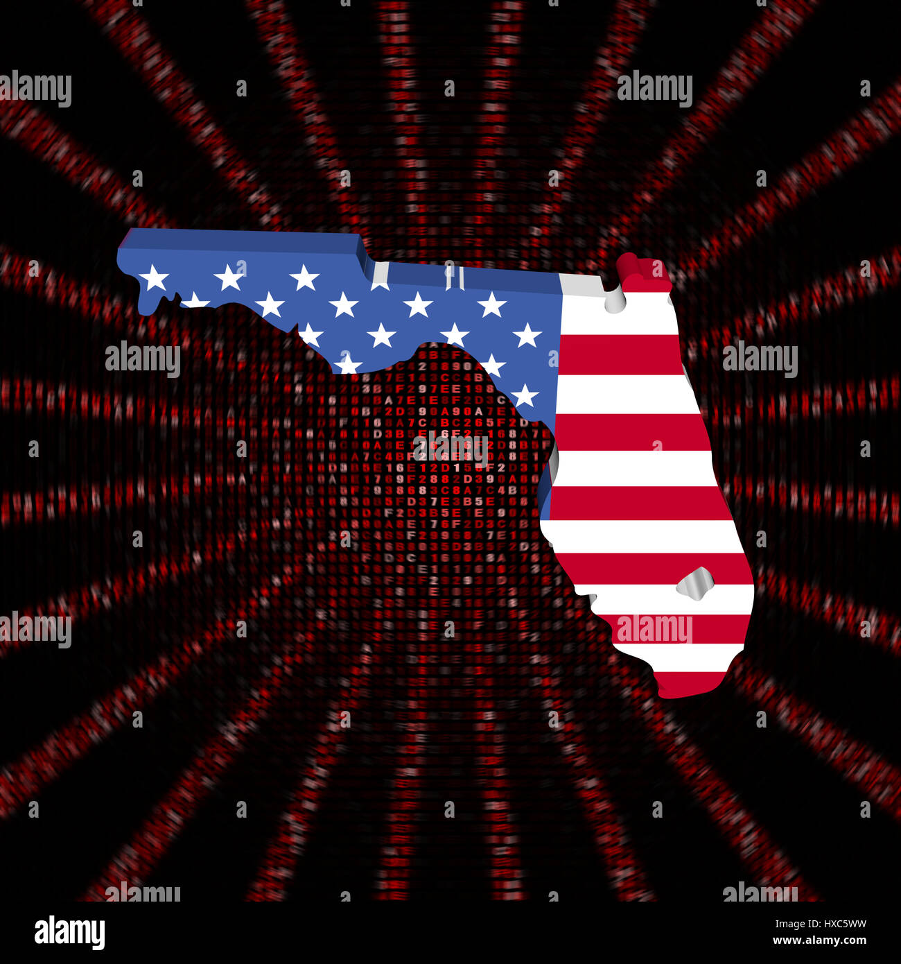 Florida map flag on red hex code burst illustration Stock Photo - Alamy