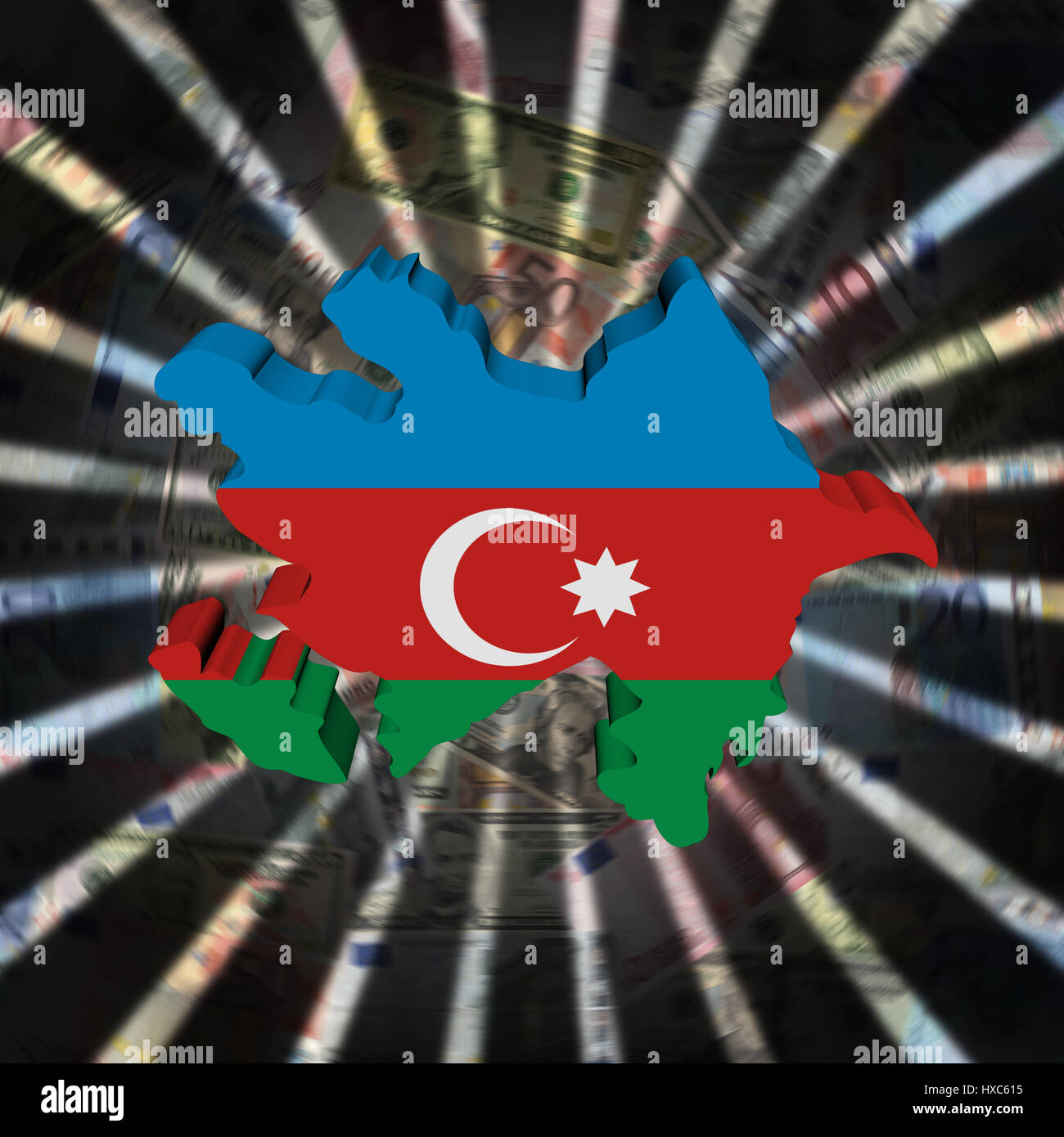 Azerbaijan map flag on currency burst illustration Stock Photo - Alamy