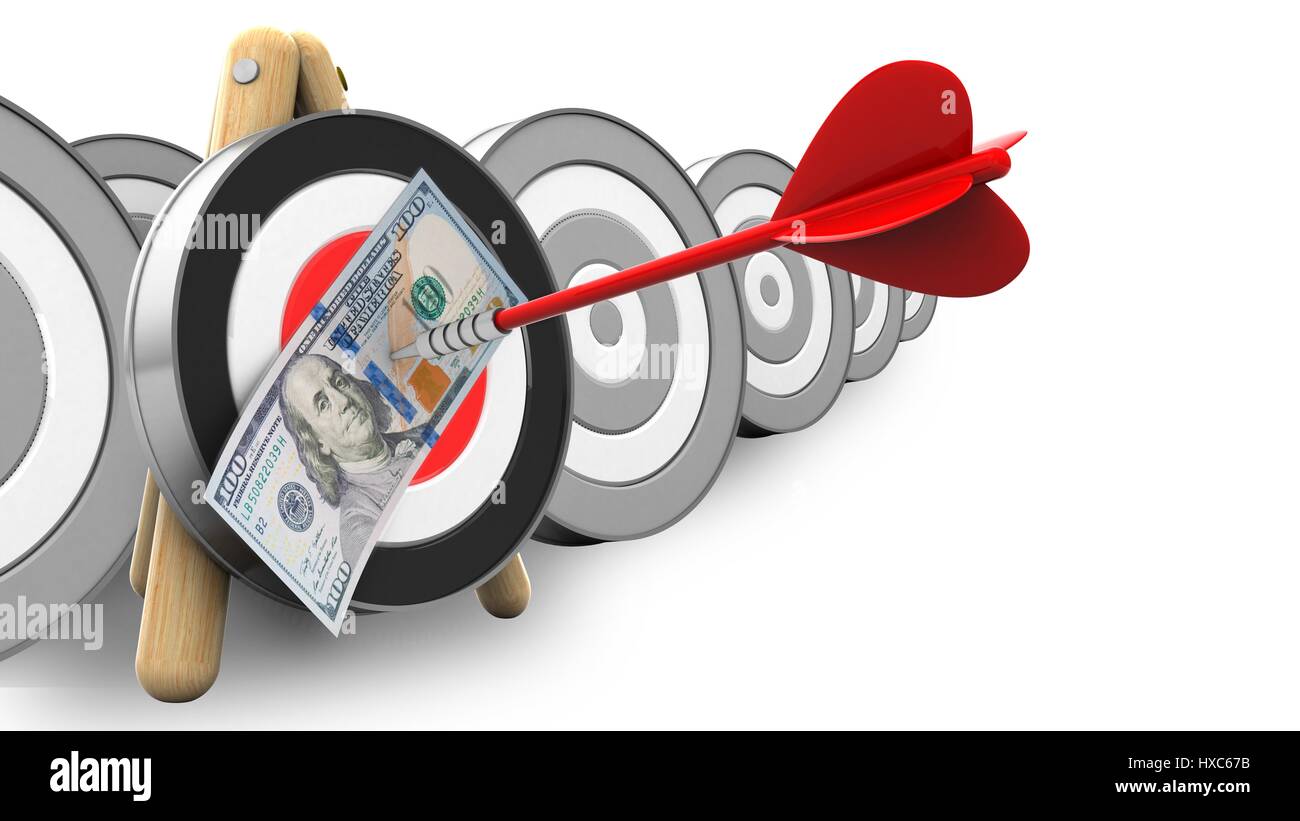 abstract 3d illustration target hit with arrows and dollar sign over ...