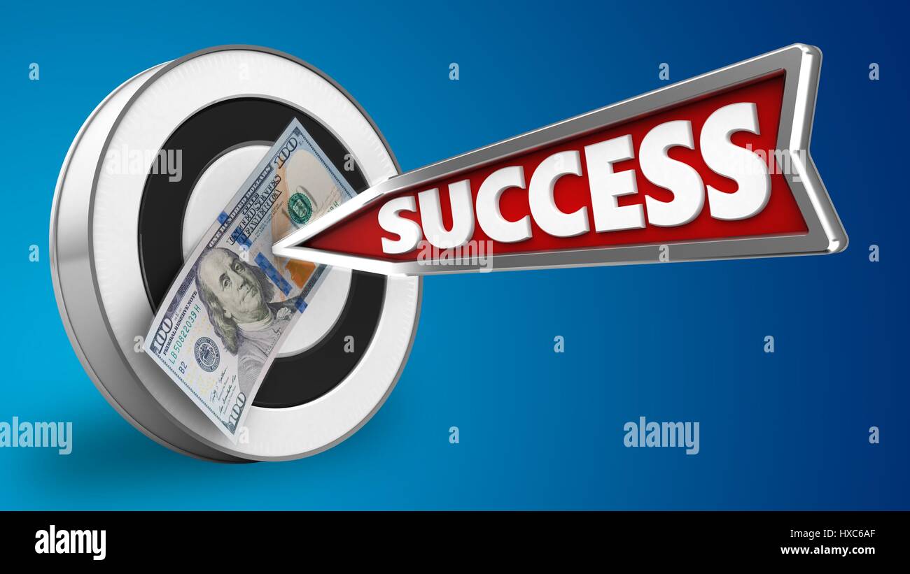 3d illustration of right target hit concept wich succes sign Stock ...