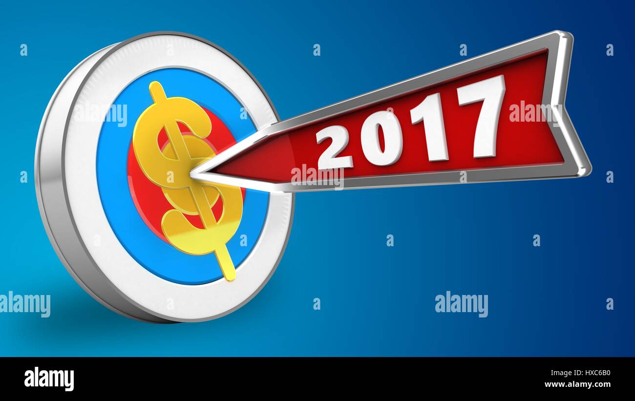 abstract 3d illustration target hit with arrow and 2017 sign Stock ...