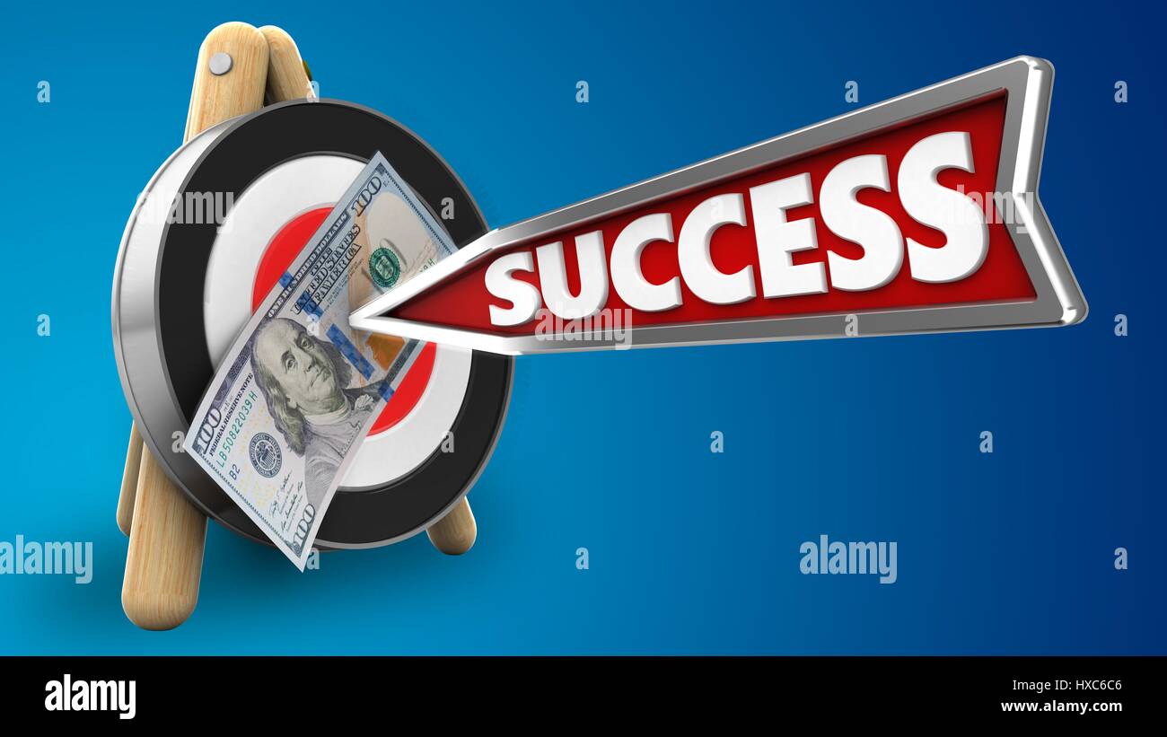 abstract 3d illustration target hit with arrow and success sign Stock ...