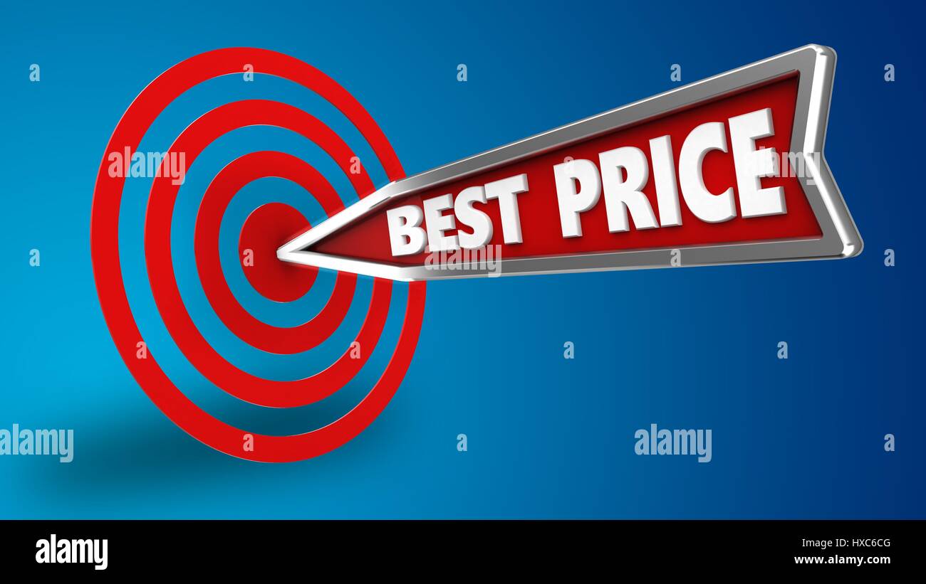 3d illustration of right target hit concept and best price sign Stock ...