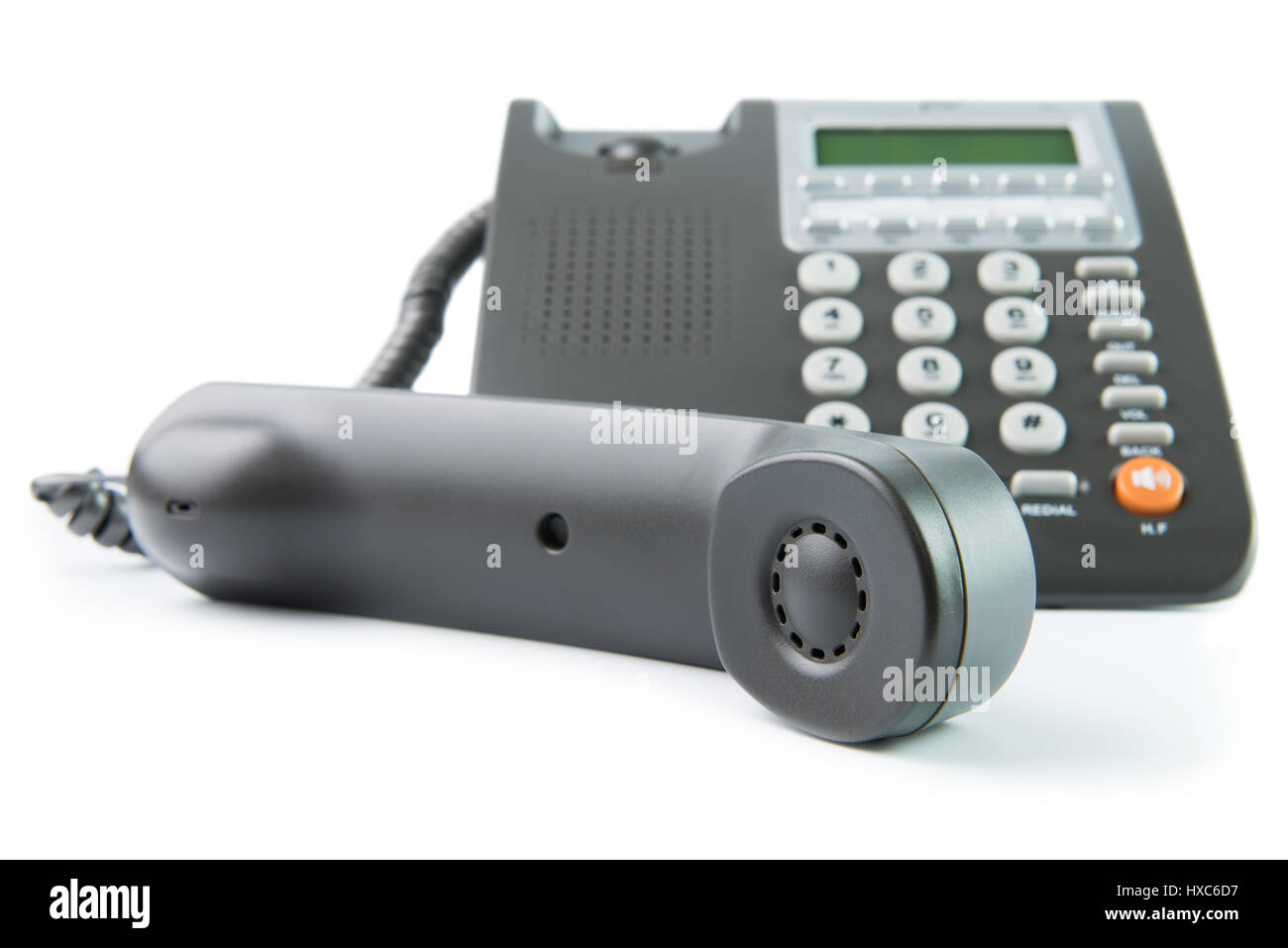 Modern grey color desk telephone isolated on white background Stock ...