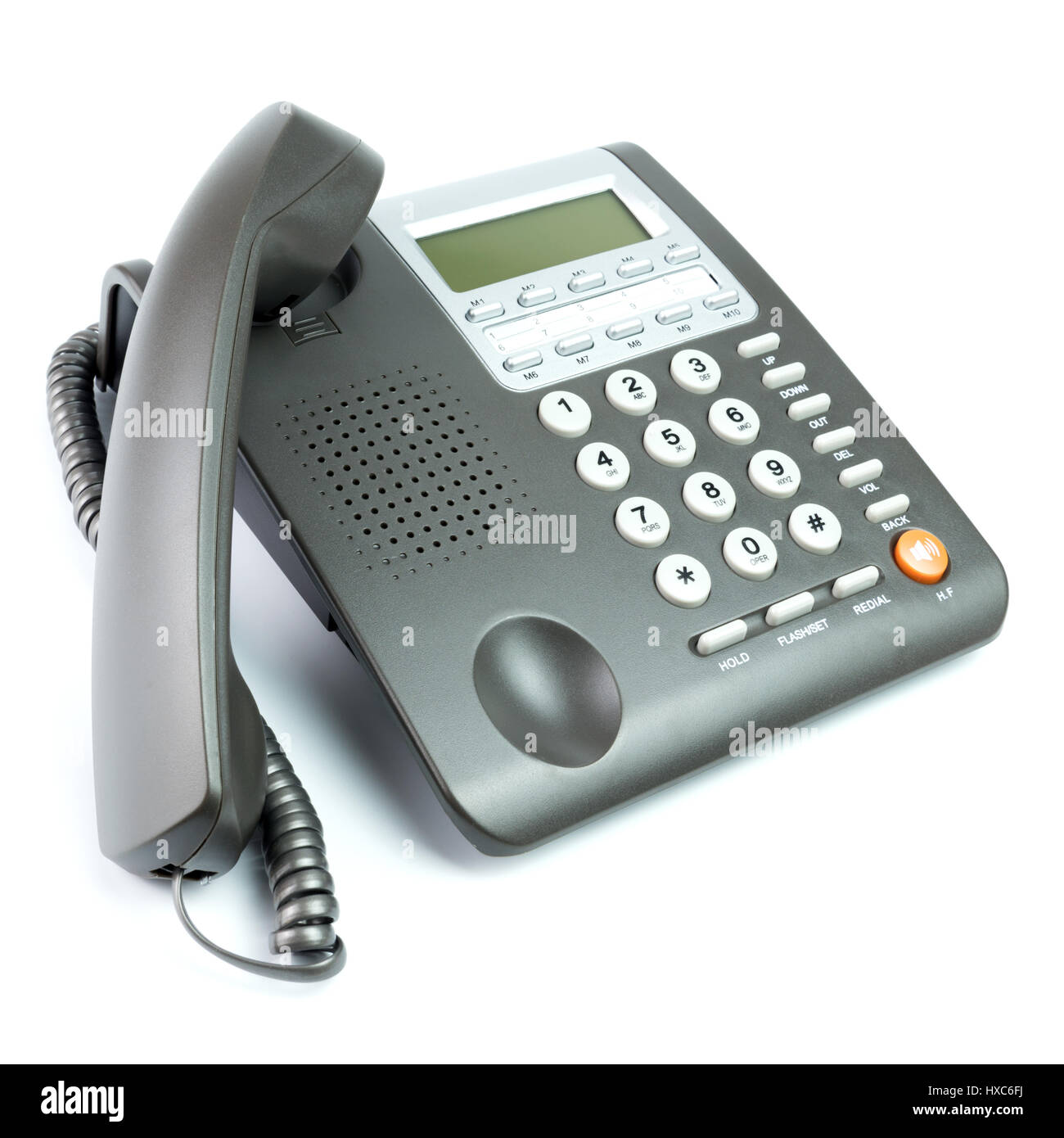 Modern grey color desk telephone isolated on white background Stock ...