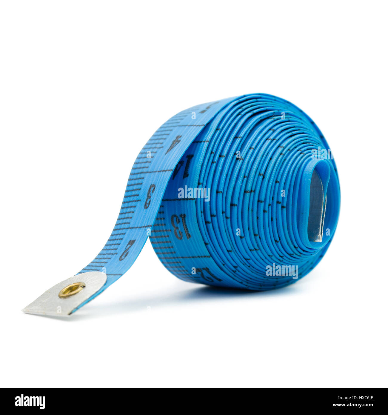 Blue measuring tape for tailor on white background Stock Photo - Alamy