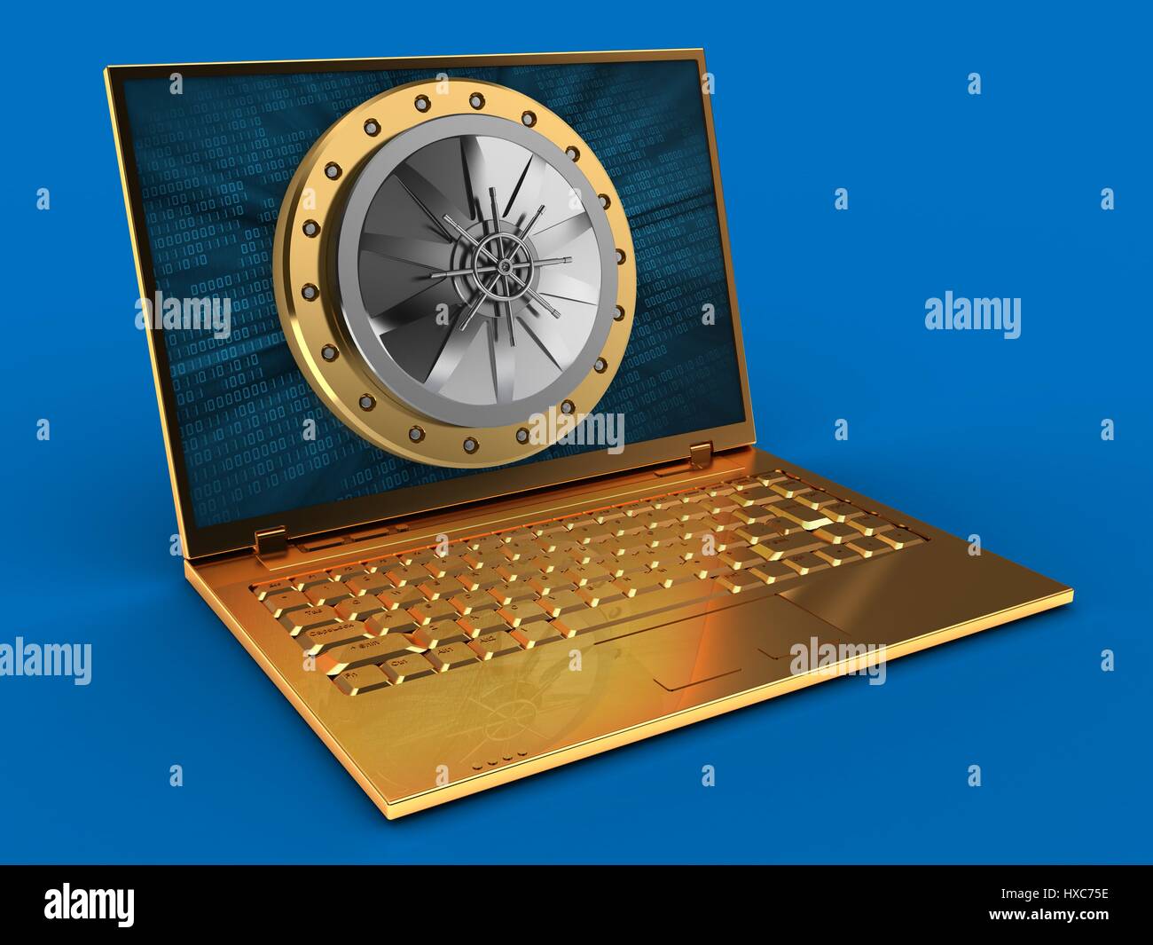 3d illustration of gold laptop Stock Photo - Alamy