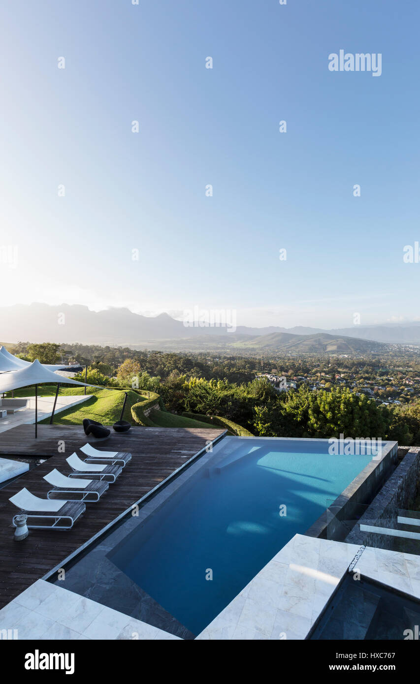 Home showcase exterior infinity pool and patio with mountain view under ...