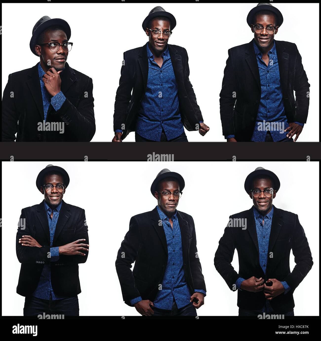 The collage from images of black man with happy expression Stock Photo ...