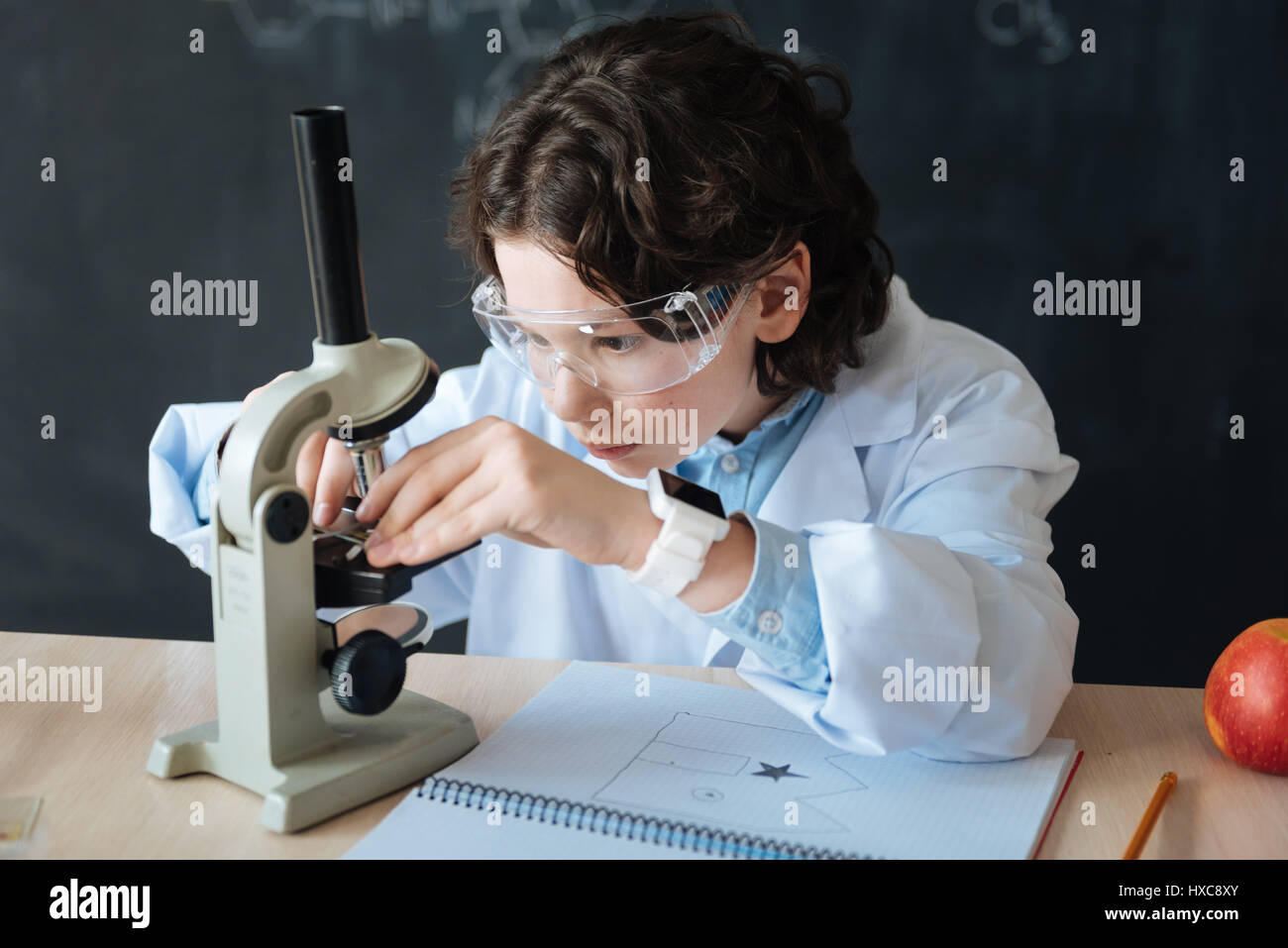 Evolution of scientific experiments. Skilled gifted diligent boy ...