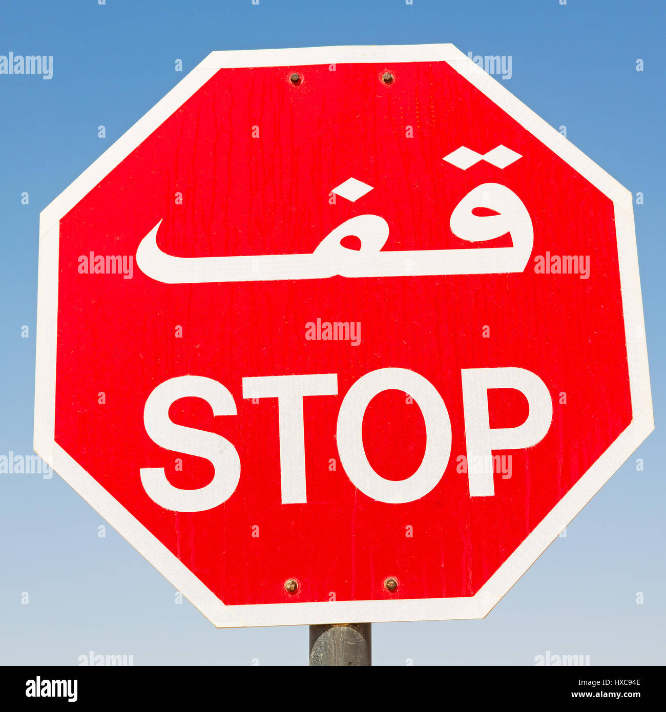 the stop signal write arabian in oman emirates Stock Photo - Alamy