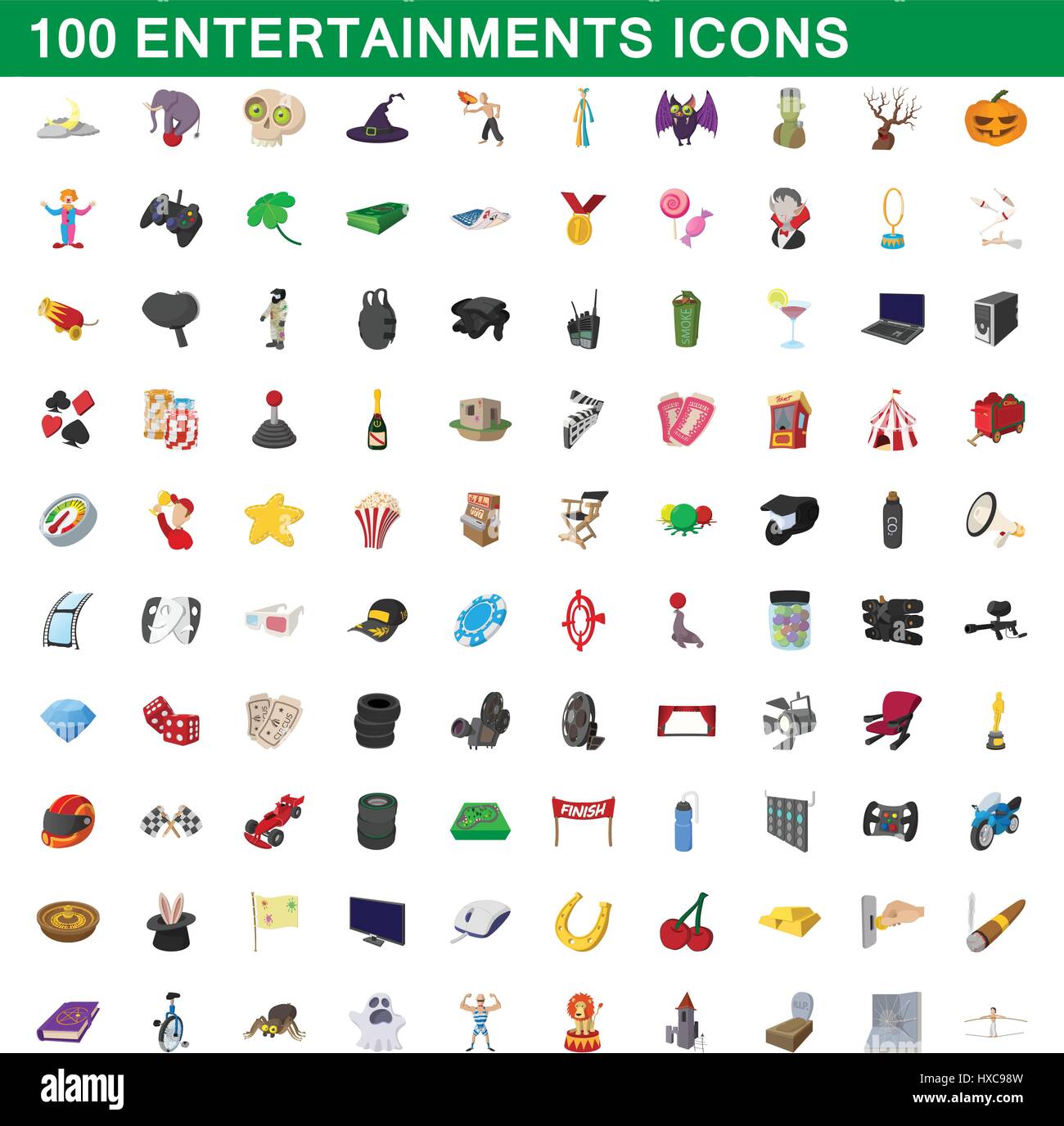 100 entertainments icons set, cartoon style Stock Vector Image & Art ...