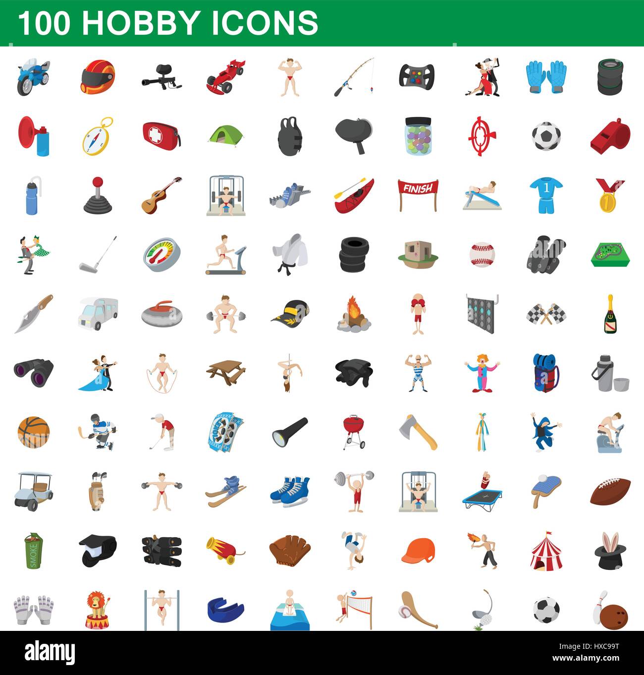 100 hobby icons set, cartoon style Stock Vector Image & Art - Alamy
