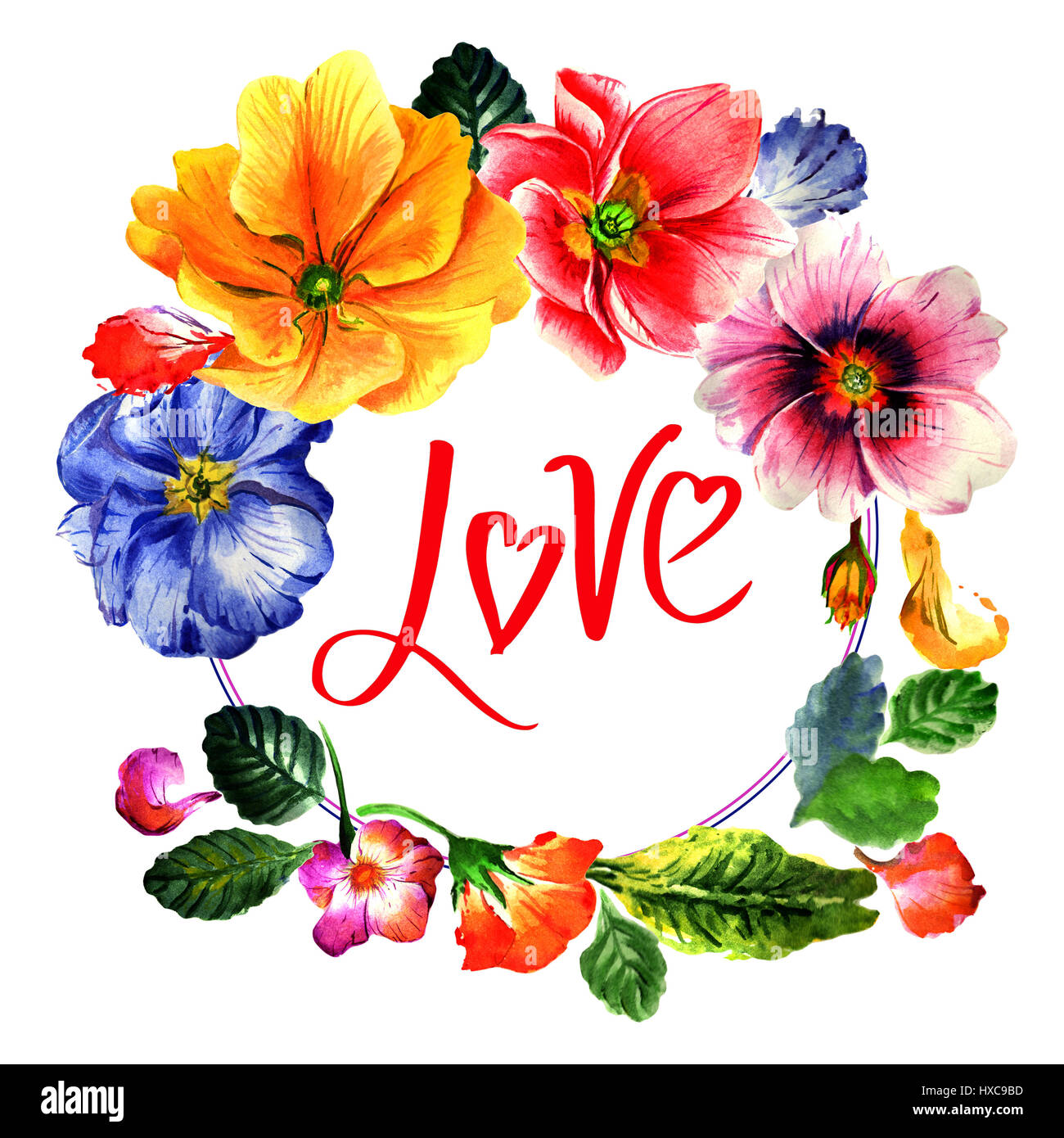 Wildflower Primrose flower wreath in a watercolor style isolated Stock ...