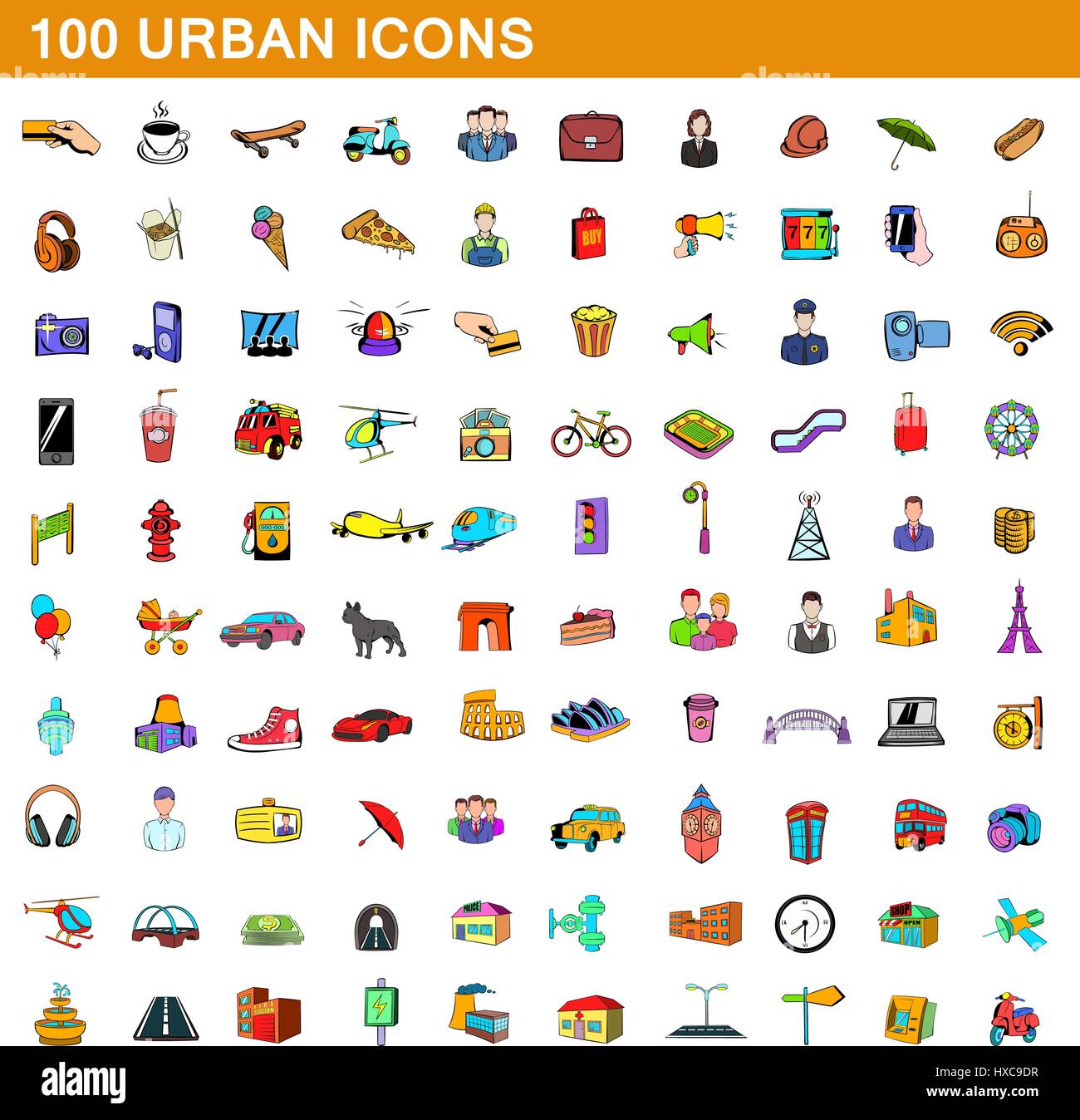 100 urban icons set, cartoon style Stock Vector Image & Art - Alamy