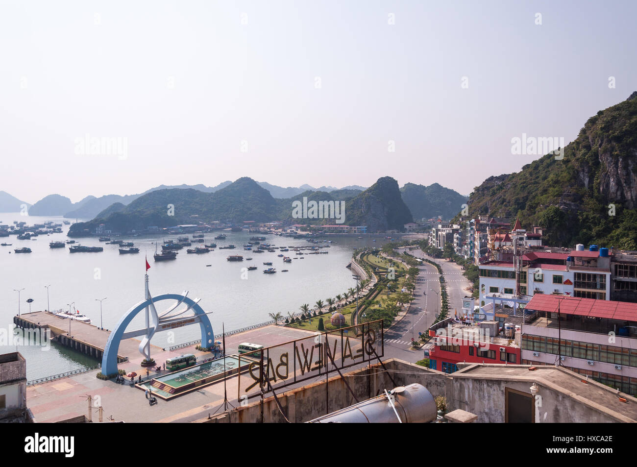 Cat Ba Island Main Town And View Out Over The Sea, Vietnam Stock Photo ...