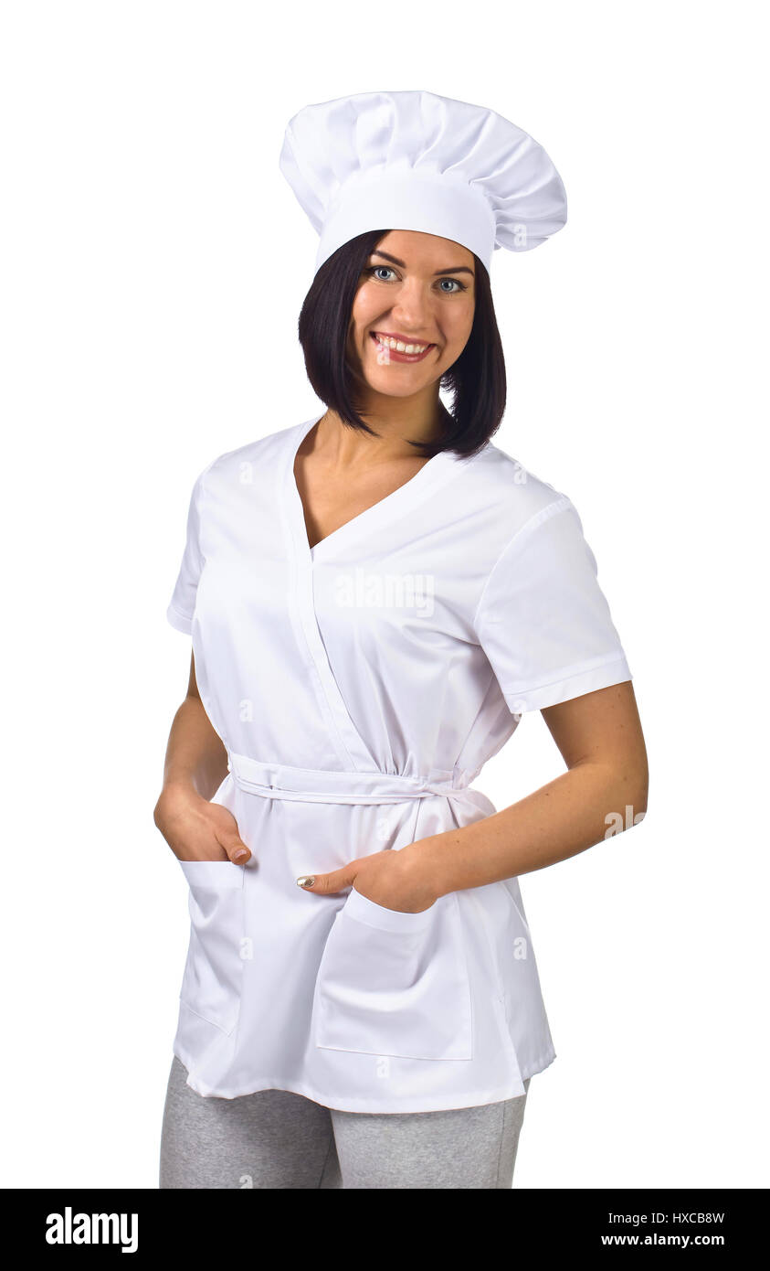 young woman in chef uniform isolated on white background Stock Photo ...
