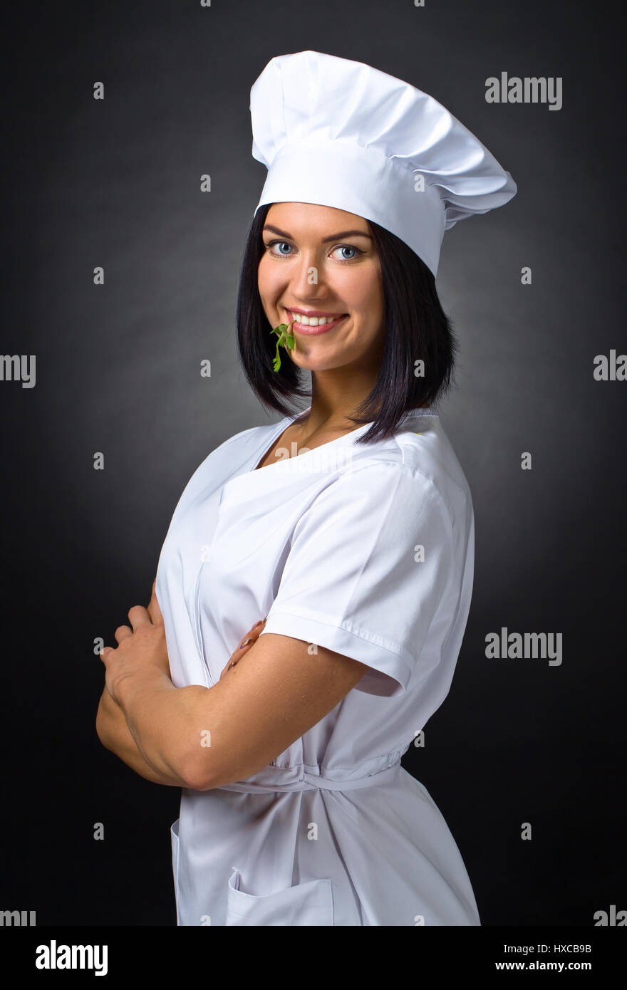 Professional woman chef in black hi-res stock photography and images ...
