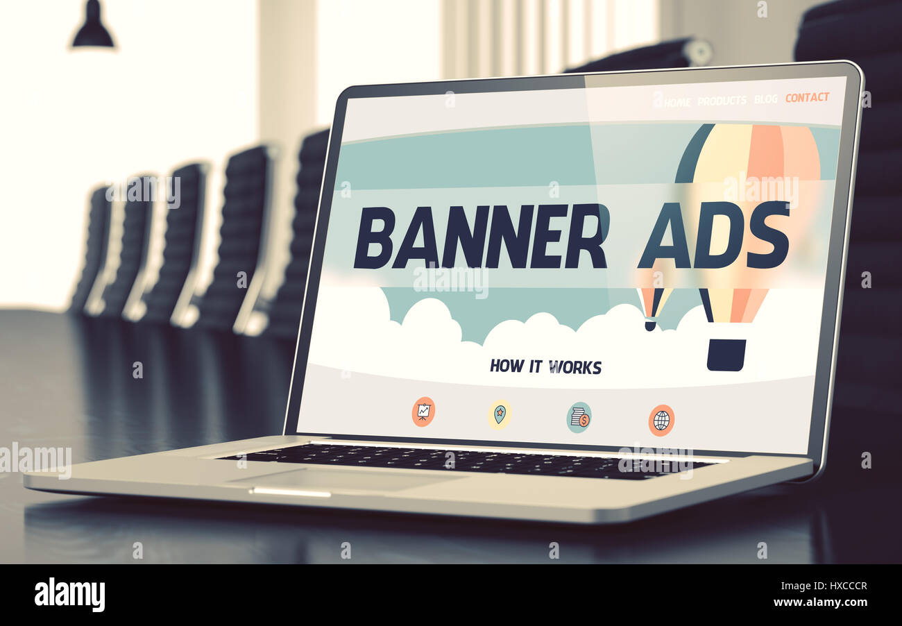 Banner Ads on Laptop in Conference Room. 3d Stock Photo - Alamy