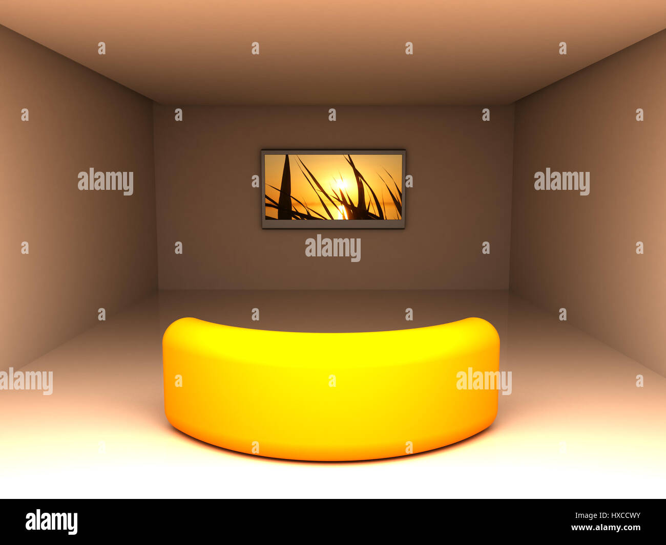 3d illustration of warm colors room with tv and sofa Stock Photo - Alamy
