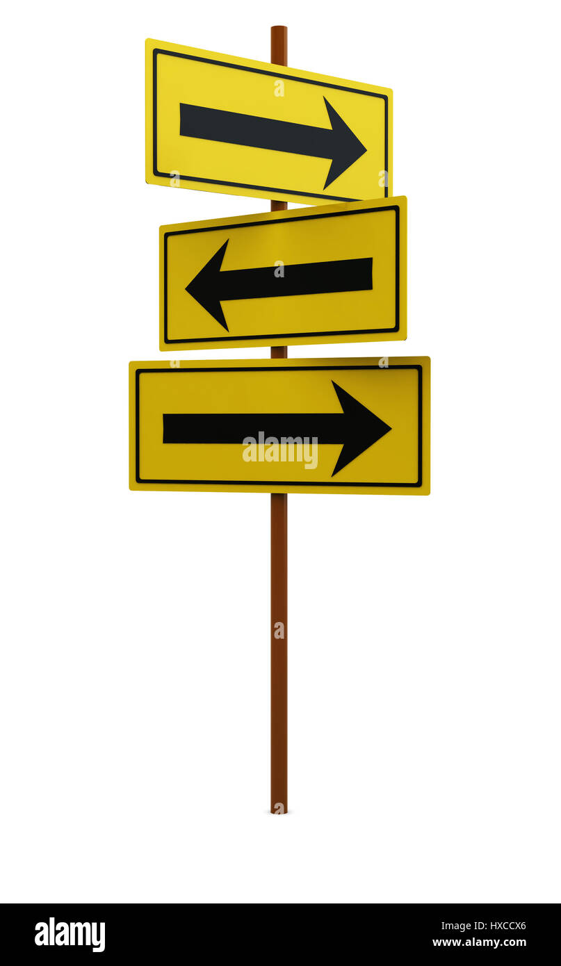 3d illustration of yellow direction sign over white background Stock ...