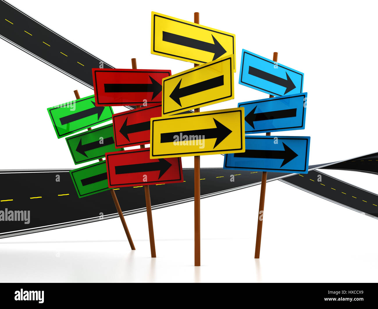 3d illustration of index signs and roads, road choice concept Stock ...