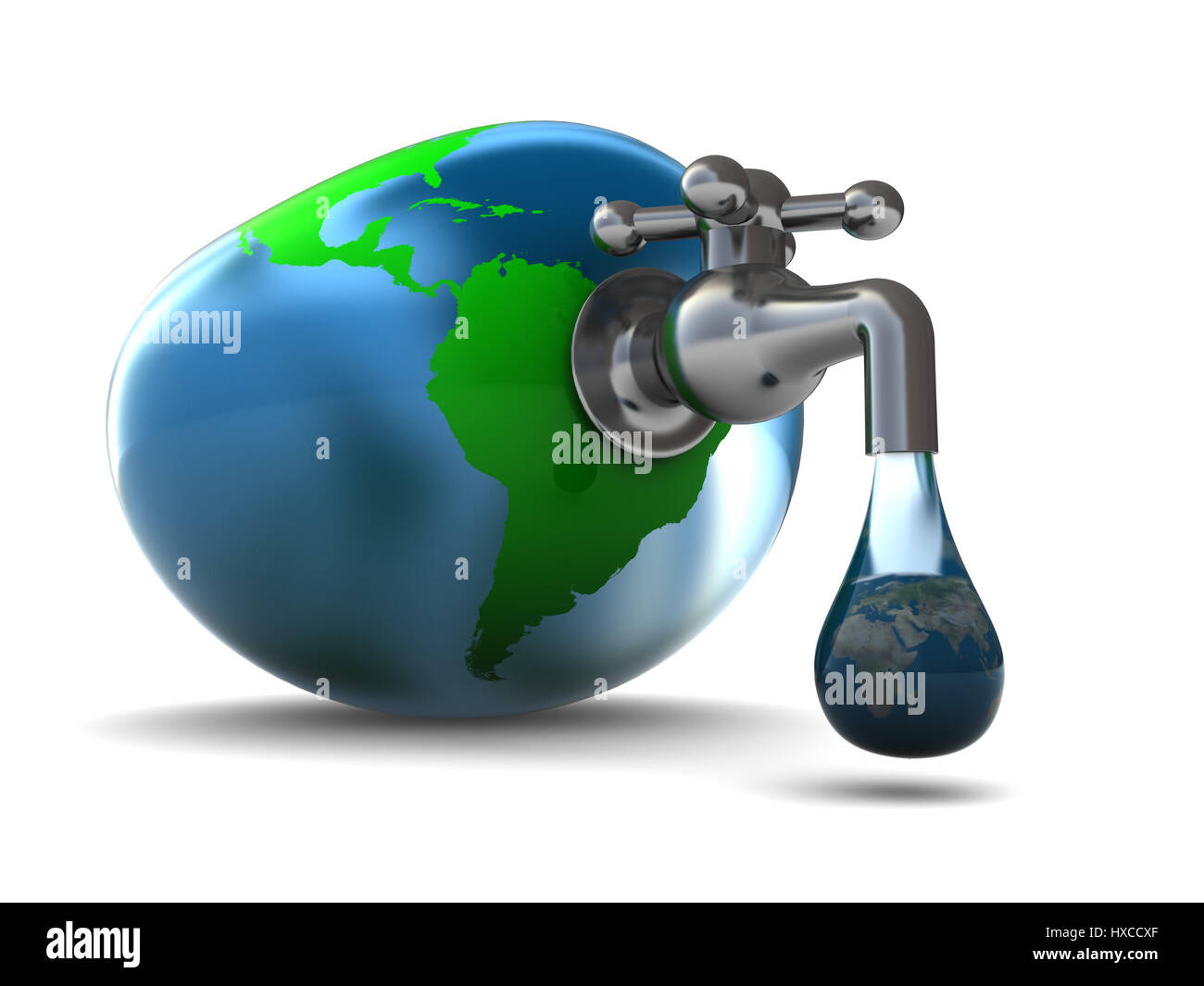 3d illustration of earth globe with water faucet Stock Photo - Alamy