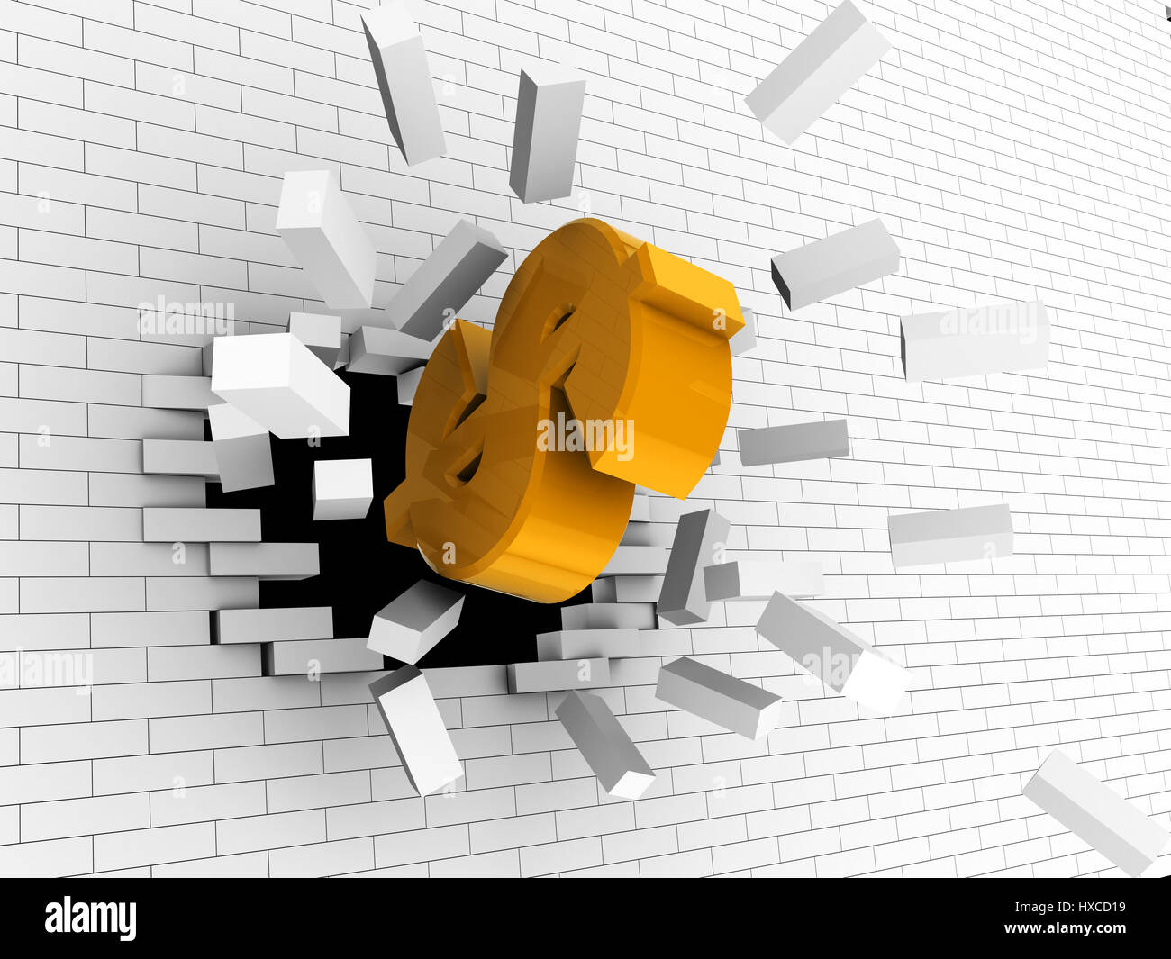 abstract 3d illustration of dollar sign breaking brick wall Stock Photo ...