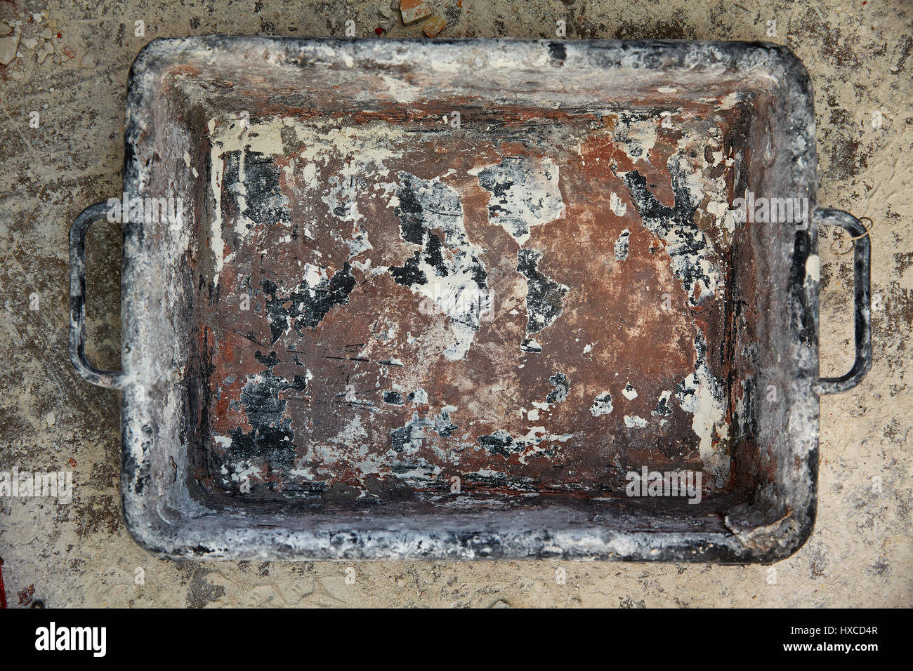 Mason bucket rectangular on debris background in house improvement ...