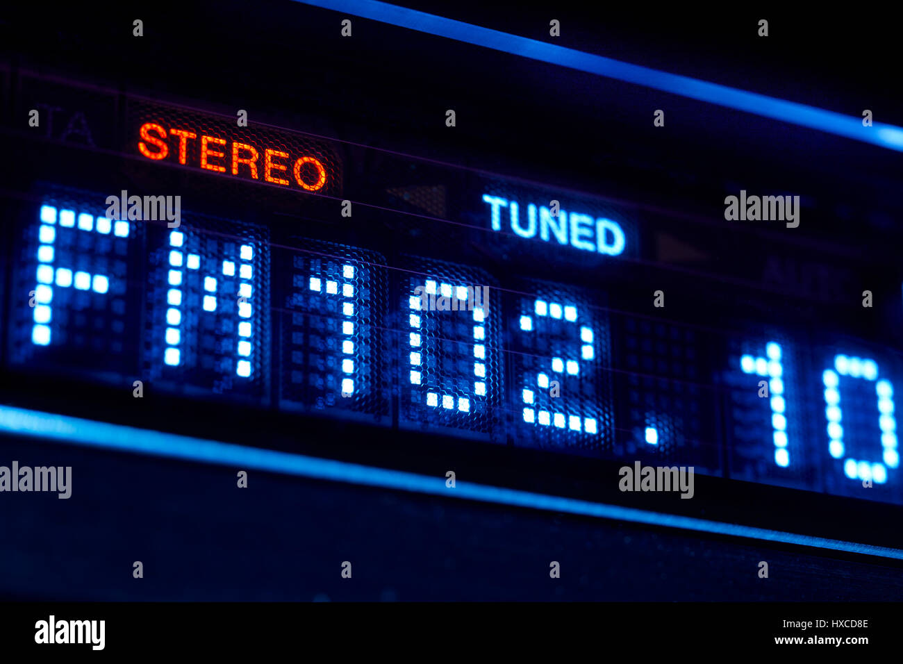 FM tuner radio display. Stereo digital frequency station tuned ...