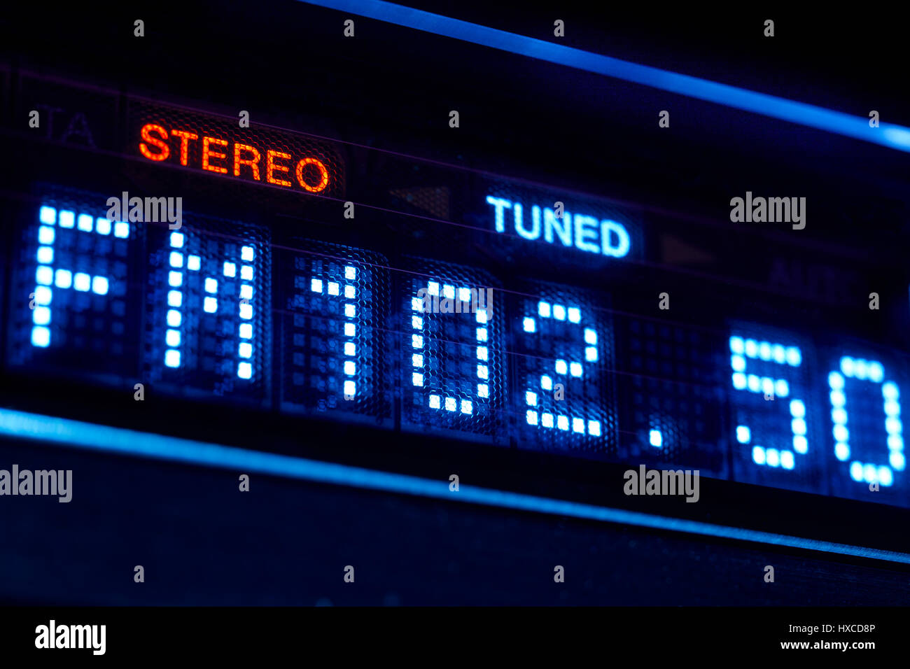 FM tuner radio display. Stereo digital frequency station tuned ...