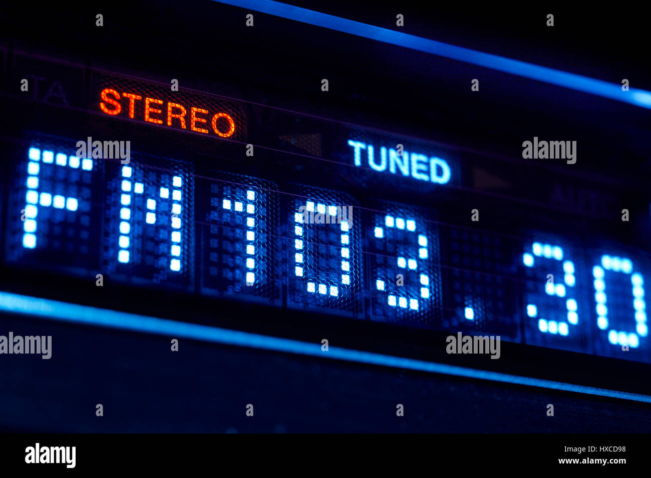 FM tuner radio display. Stereo digital frequency station tuned ...