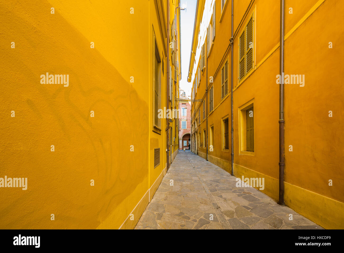 ancient buildings on street of Modena in Italy Stock Photo - Alamy