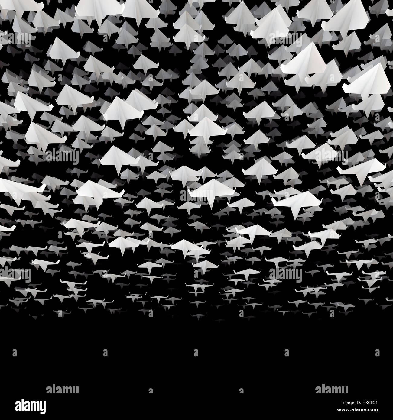 Paper planes flock / 3D illustration of hundreds of paper planes flying ...