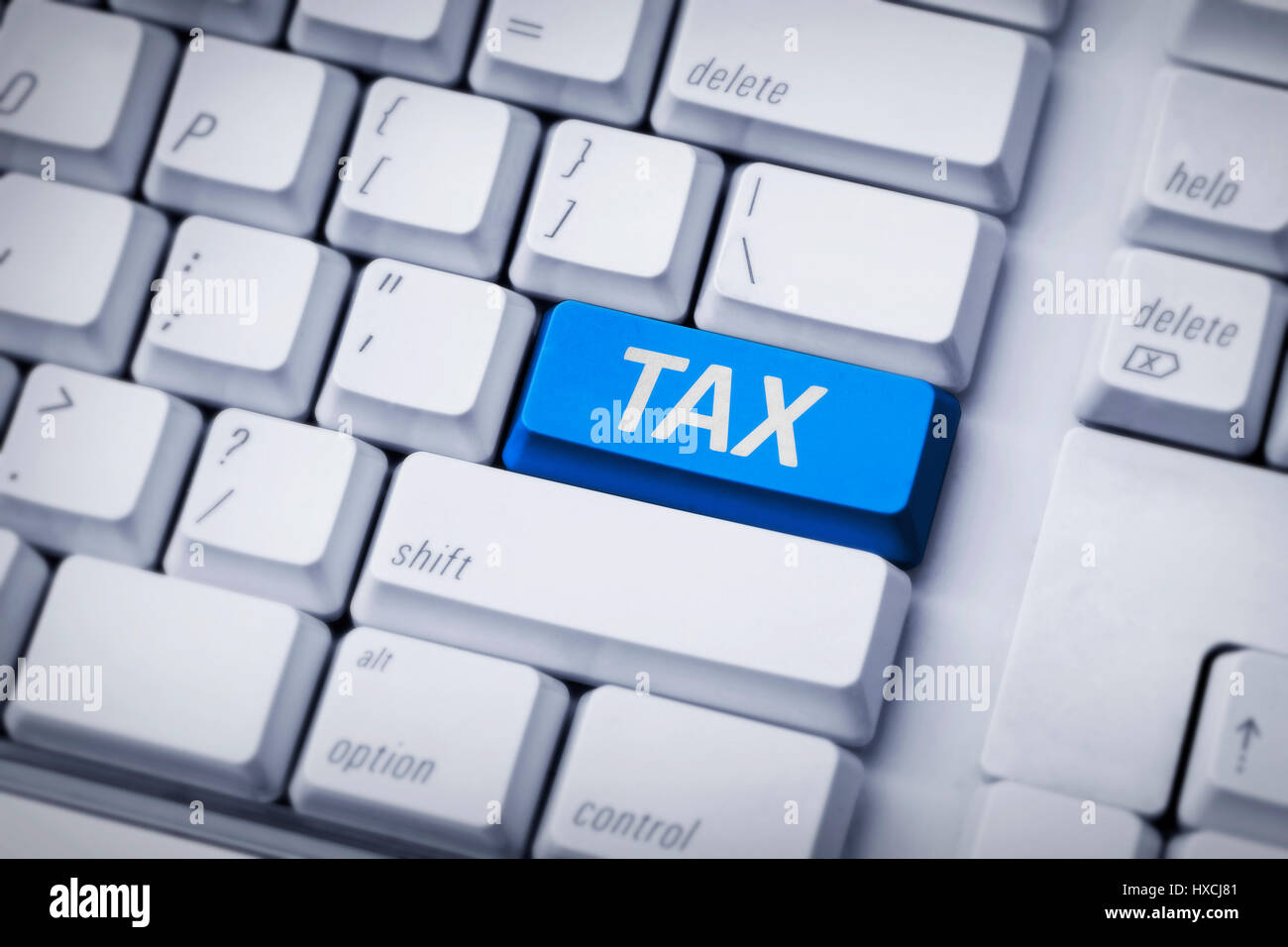 Computer keyboard with different tax button. Tax time concept Stock ...