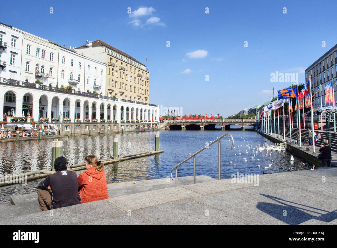 Look at the Alster arcades, Blick auf die Alsterarkaden Stock Photo - Alamy