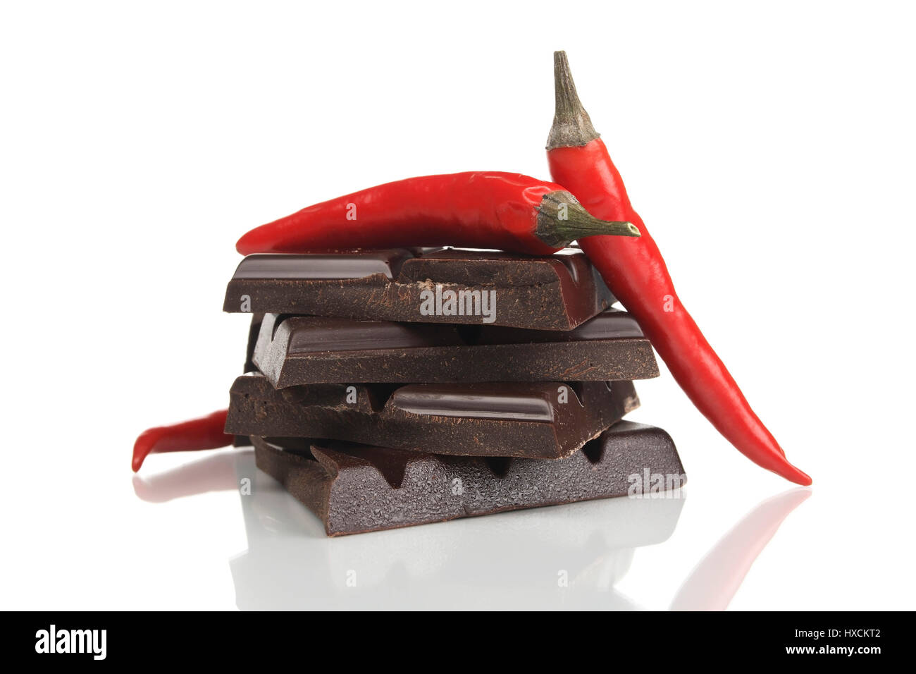Plain chocolate with chilli, Zartbitterschokolade mit Chili Stock Photo ...
