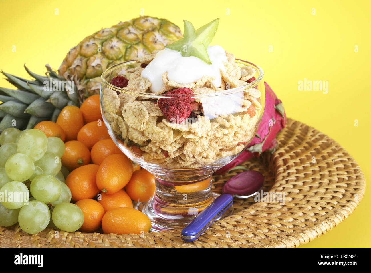 Fruit Flakes with yoghurt, Frucht Flakes mit Joghurt Stock Photo - Alamy