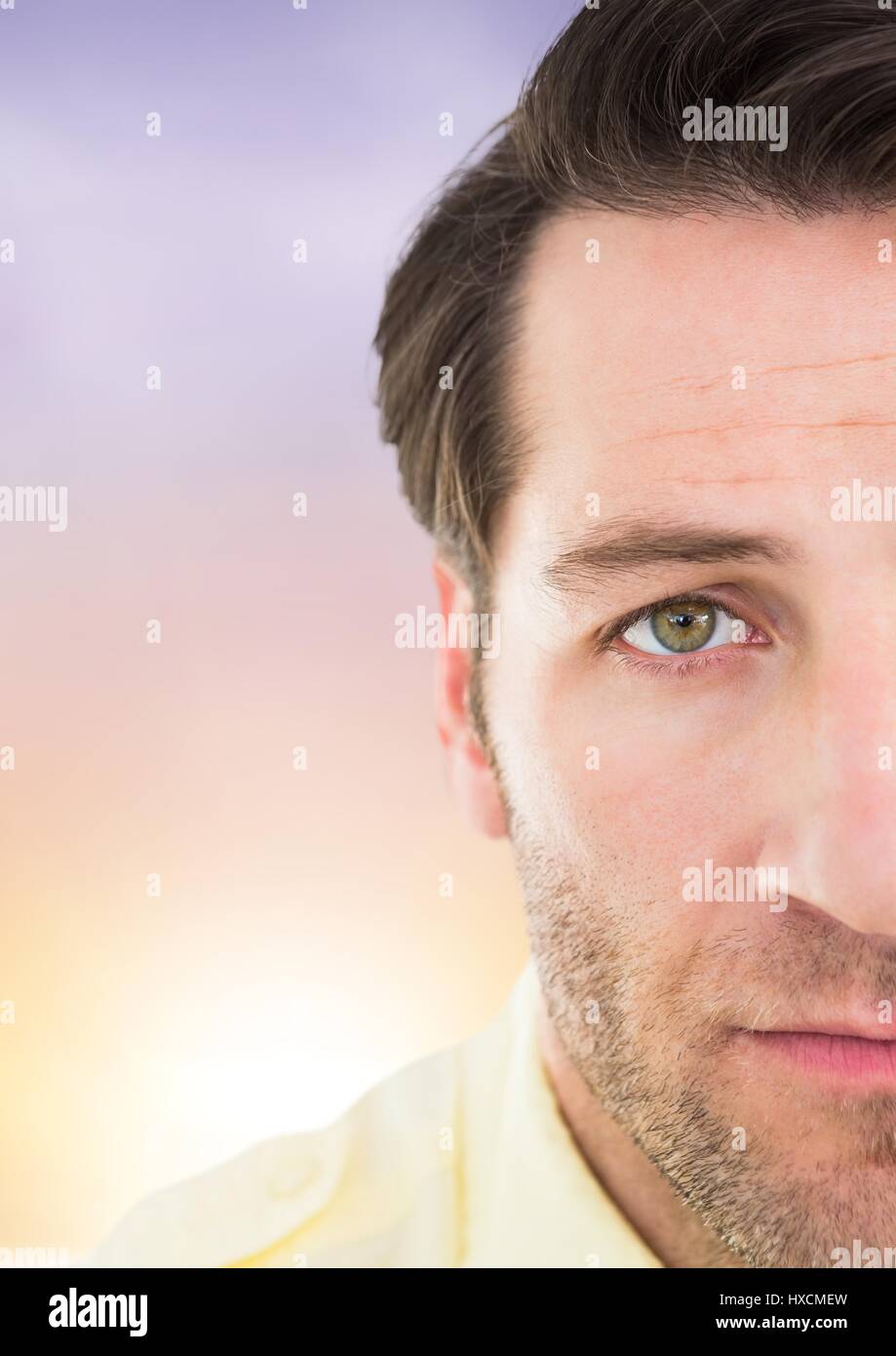 Digital composite of Sad mans face against soft background Stock Photo ...