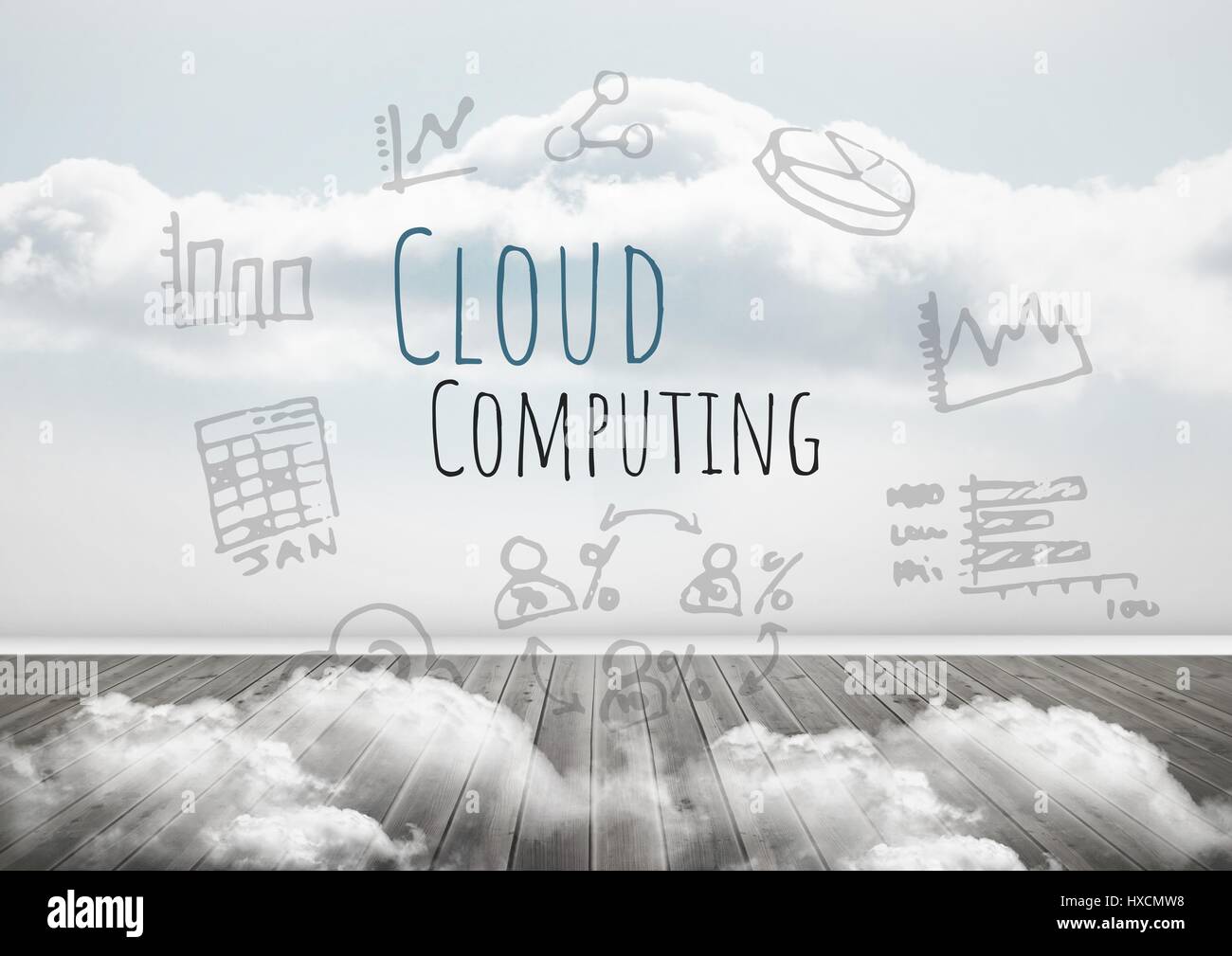 Digital composite of Cloud Computing text with drawings graphics Stock ...