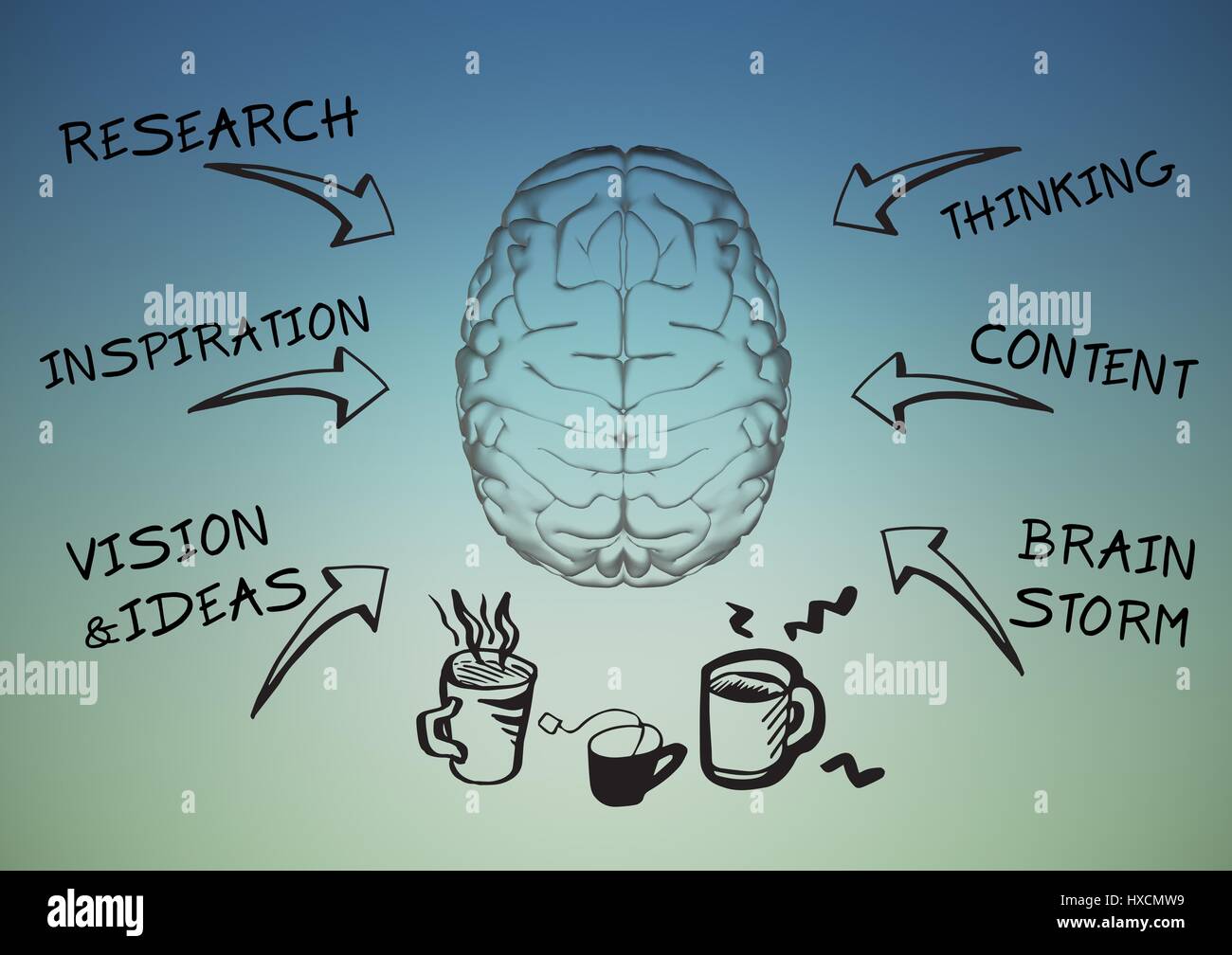 Digital composite of Transparent brain with black design doodles ...
