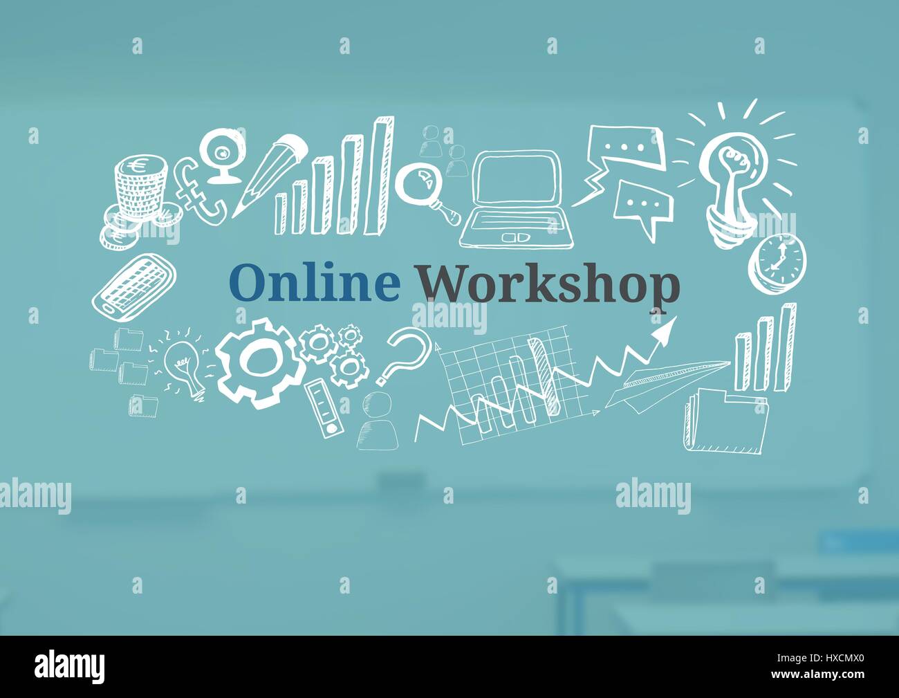 Digital composite of Online Workshop text with drawings graphics Stock ...