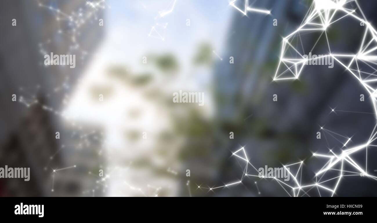 Digital composite of White interface against blurry buildings Stock ...
