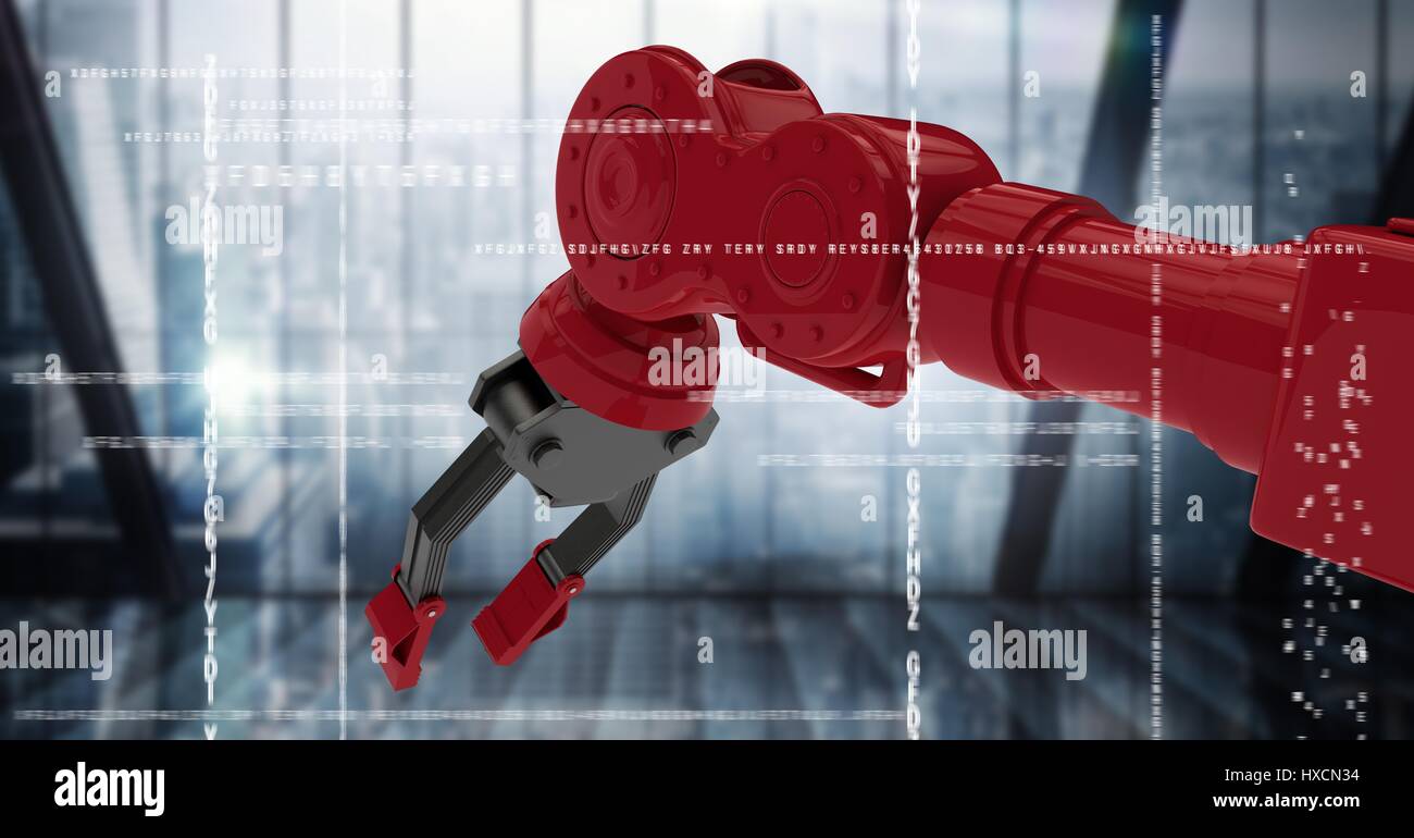 Digital composite of Red robot claw holding phone behind white ...