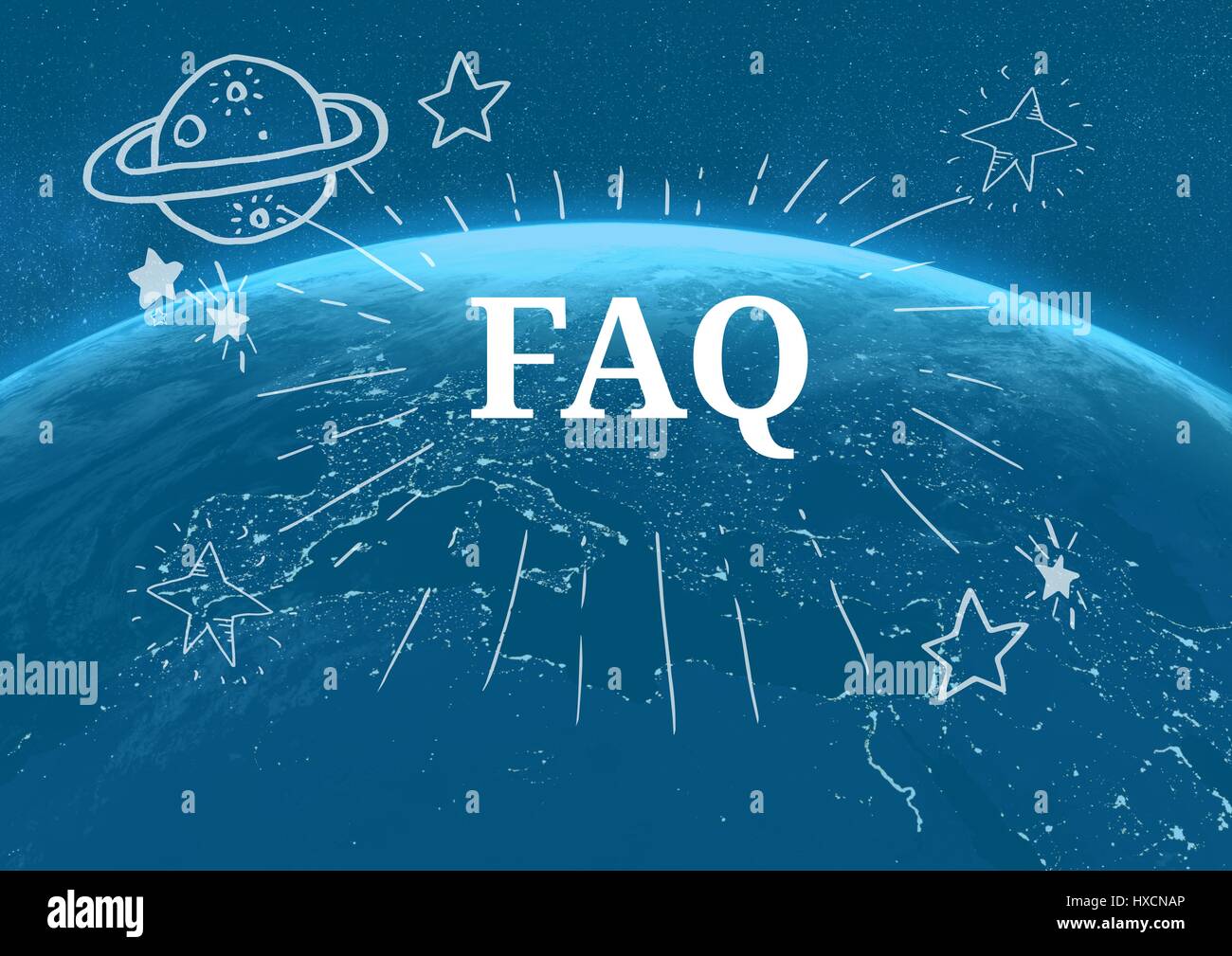 Digital composite of FAQ text with drawings graphics Stock Photo - Alamy
