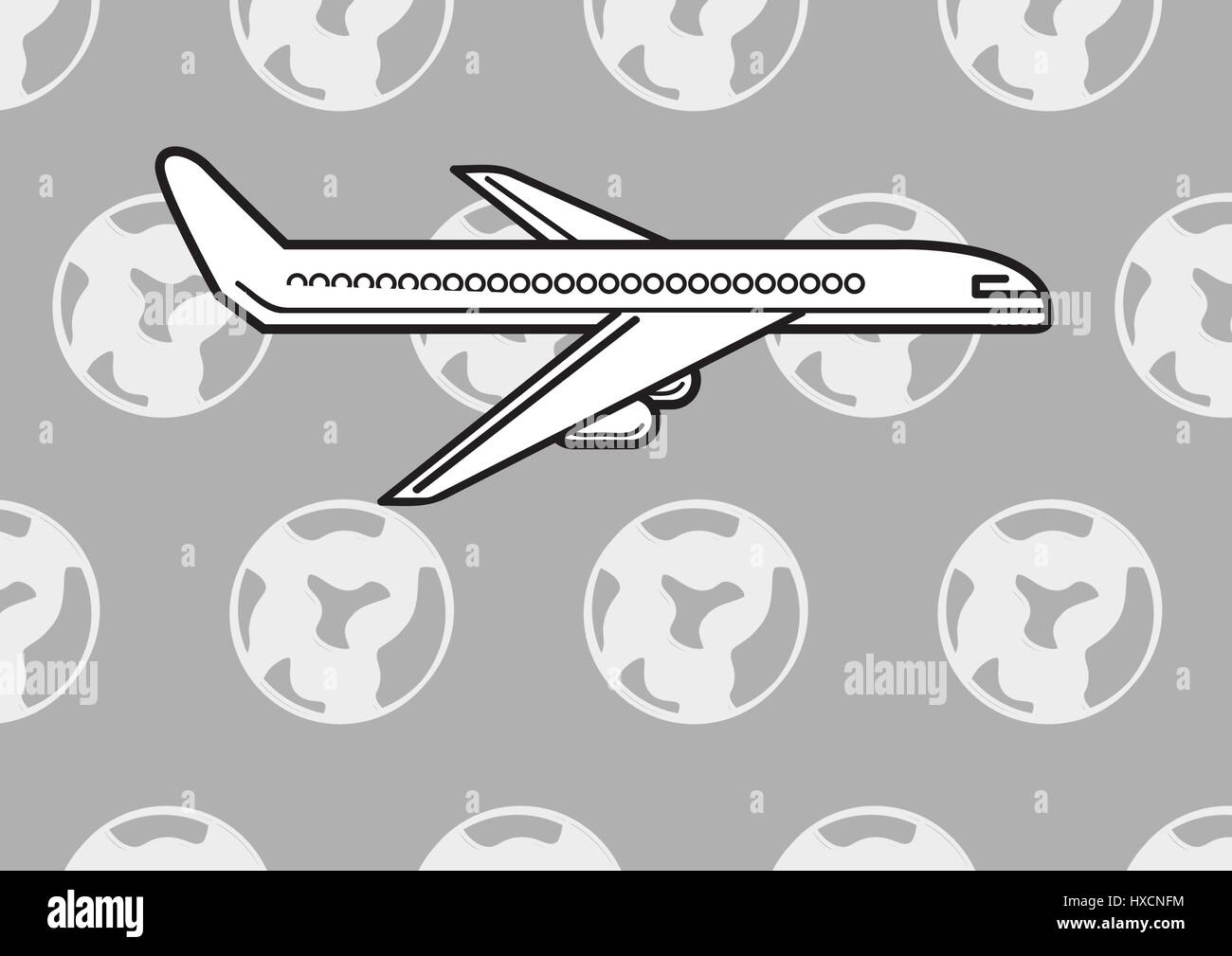 Digital composite of Plane icon against grey background with world ...