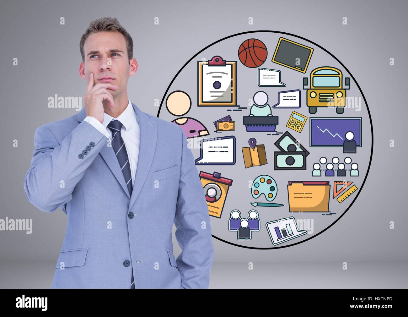 Digital composite of Businessman thinking with creative business ...