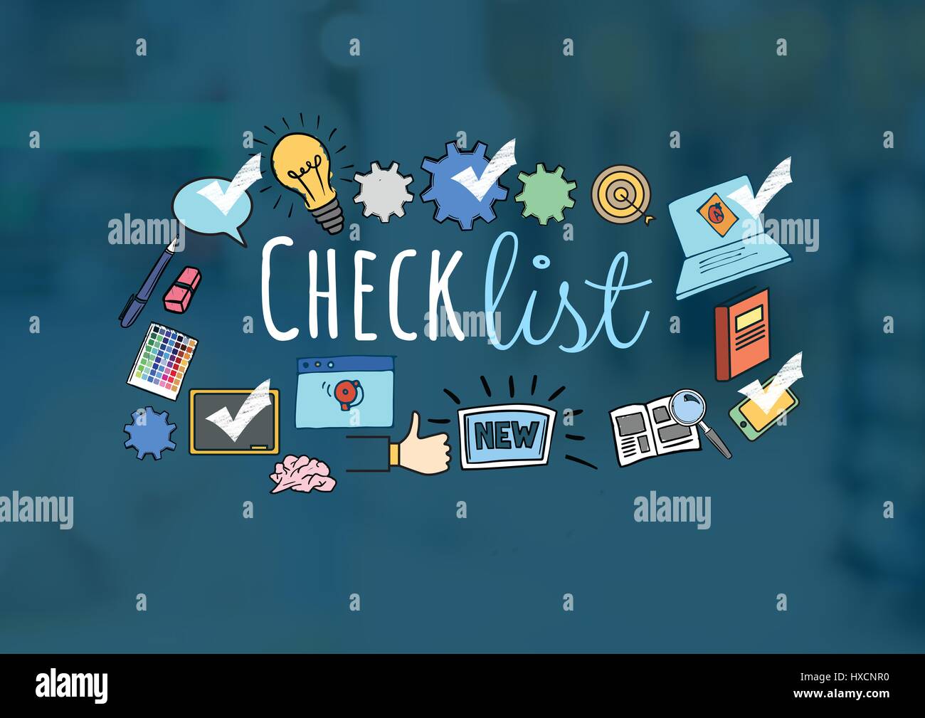 Digital composite of Checklist text with drawings graphics Stock Photo ...